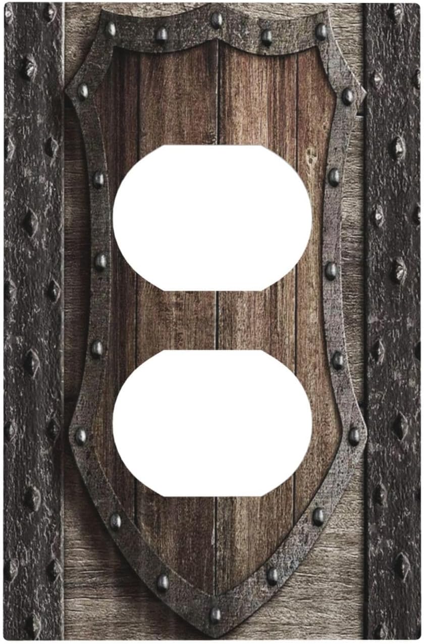 sptvan Medieval Rustic Wood Shield Castle Gate 1 Gang Duplex Outlet ...