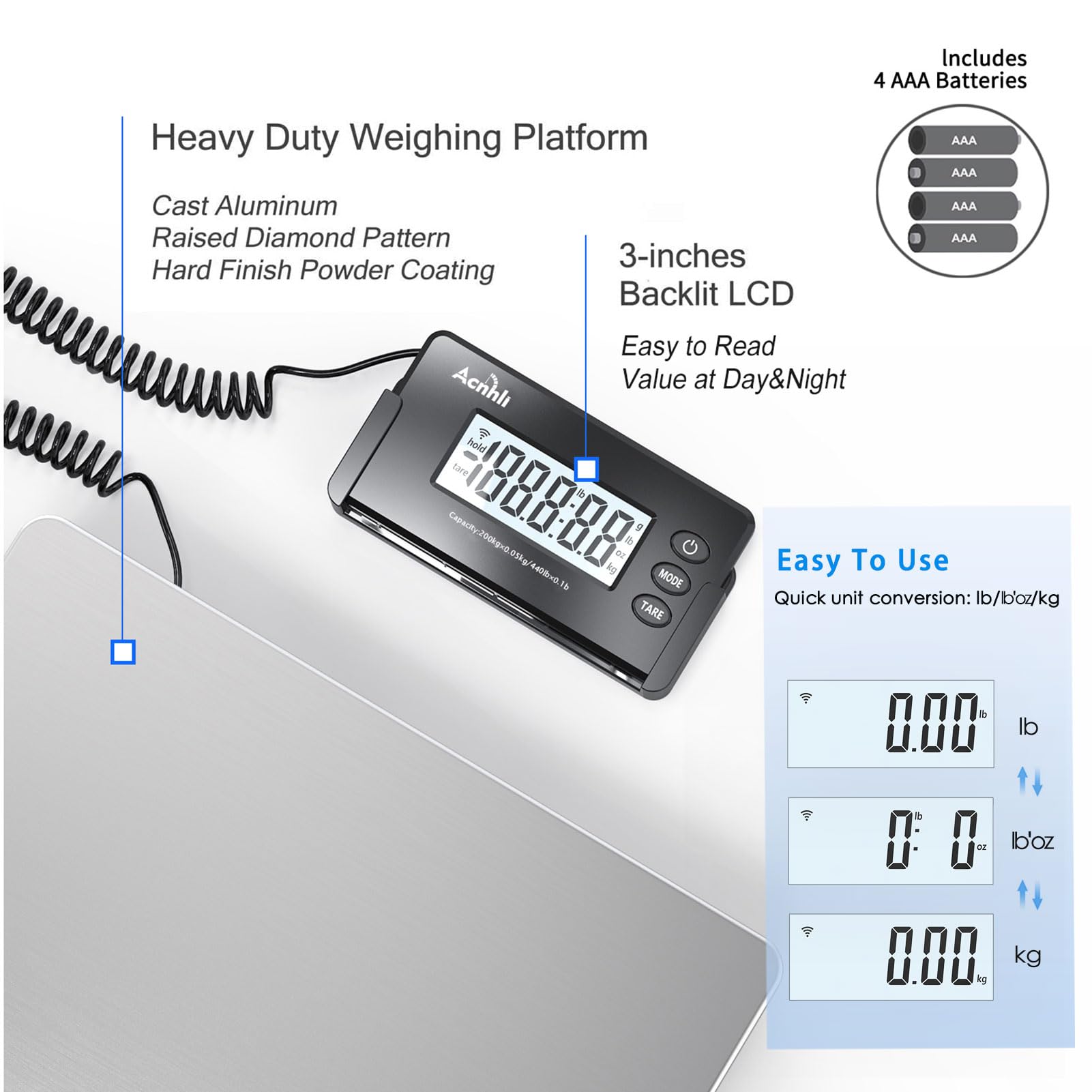 Snapklik.com : ACNHLI Heavy Duty Shipping Scale,440 LBS High Precision ...