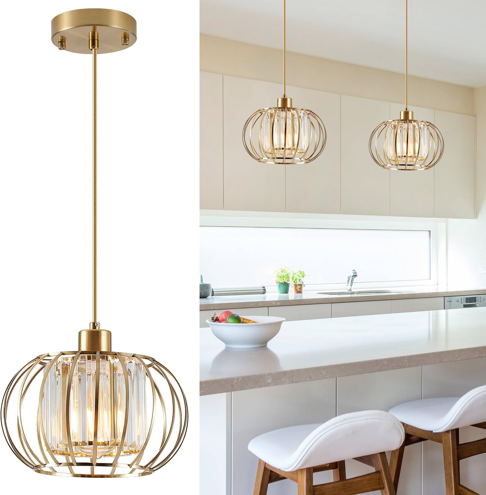 XSDeTu Gold Pendant Light Fixture, Modern Crystal Pendant Lights ...