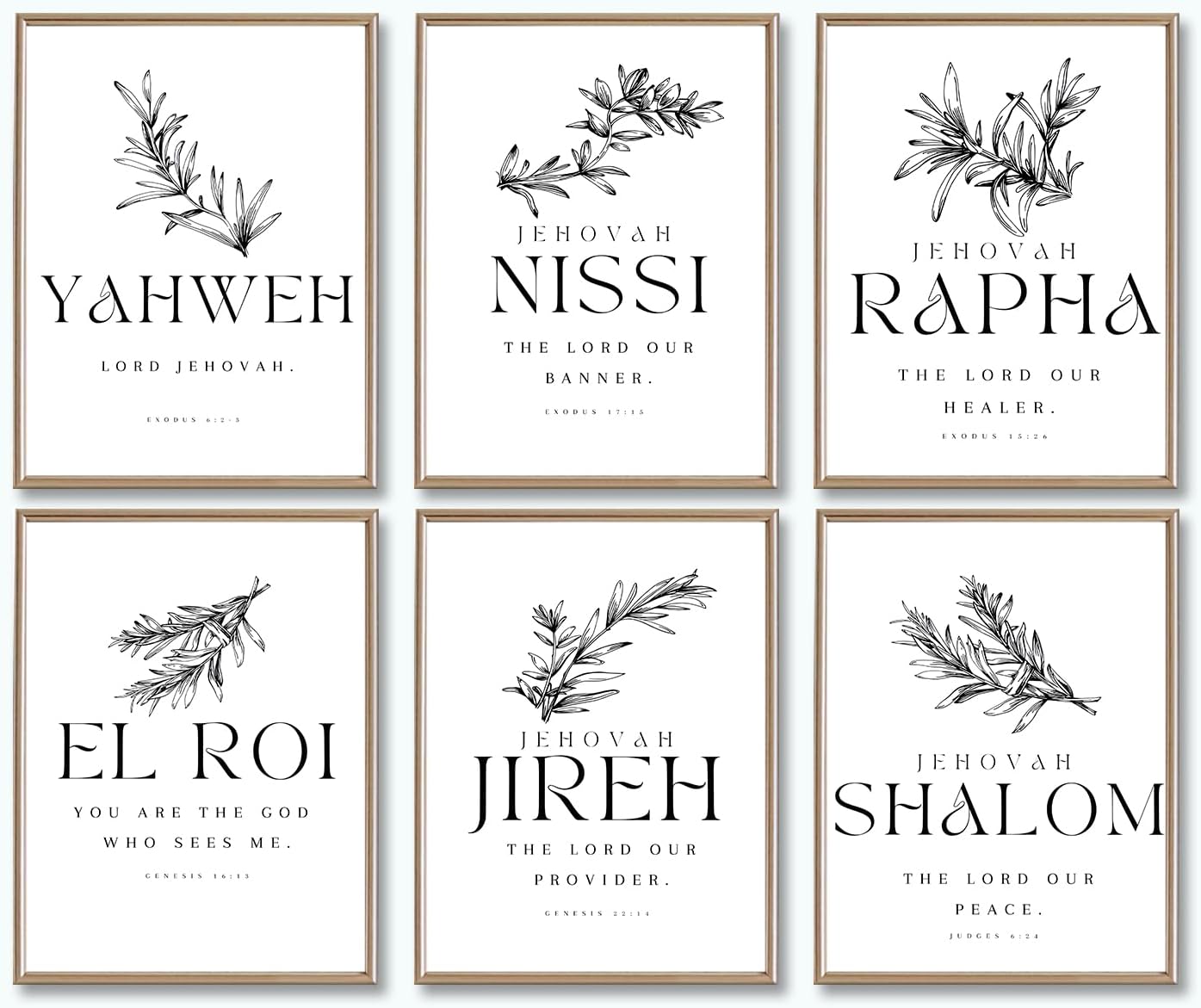 Amazon.com: RAHUAO Hebrew Names of God Set of 6 Posters Christian Wall ...