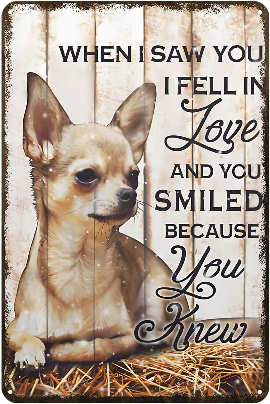 Amazon.com: Dog Tin Sign Chihuahua Fell in Love Tin Sign Vintage Art ...