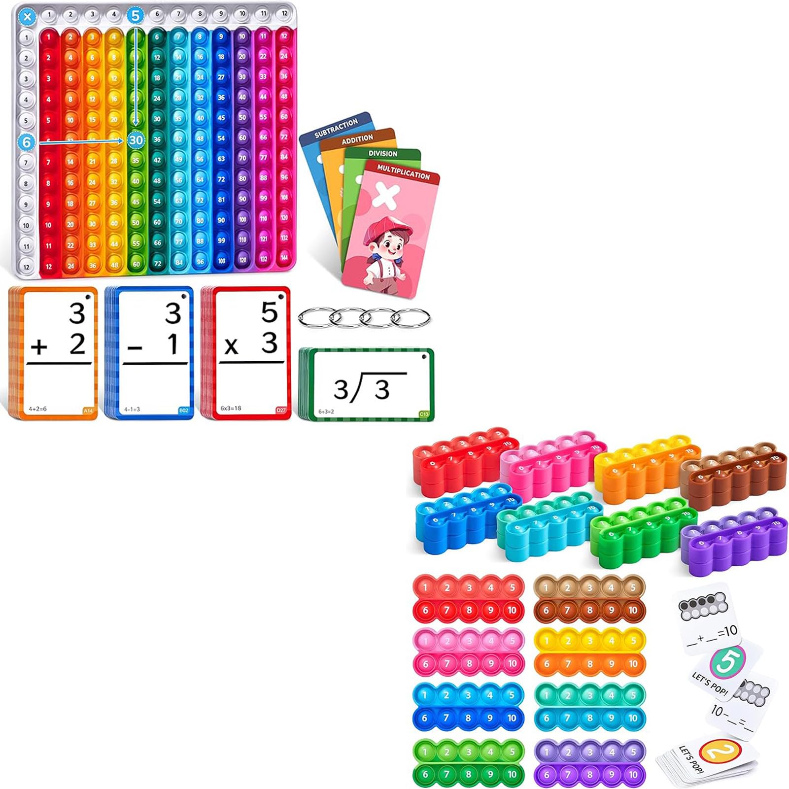 Amazon.com: JoyCat Math Flash Cards Pop Fidget Chart+24 Ten-Frame Pop ...