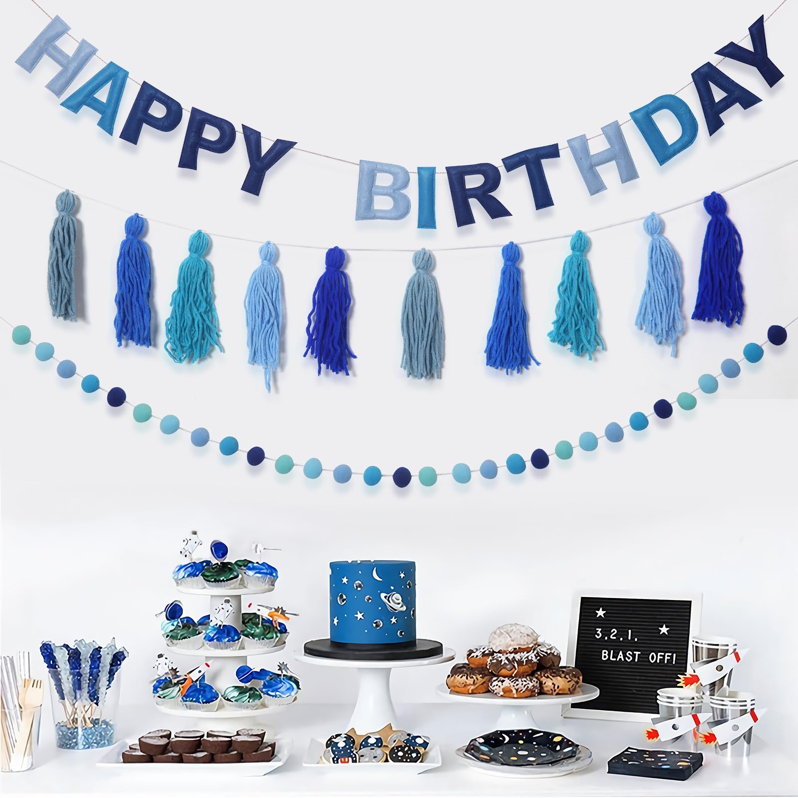 Snapklik.com : Pre-Strung Happy Birthday Banner Felt Ball Garland ...