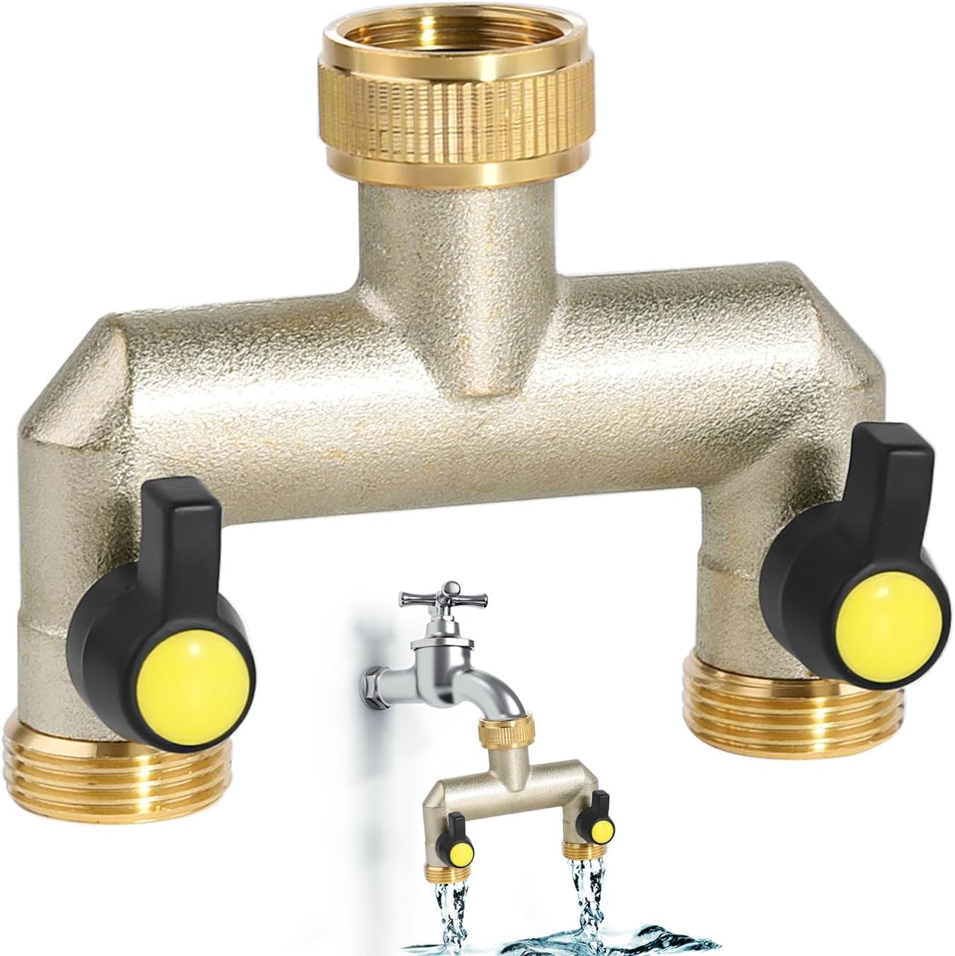 WXJ13 3/4 Inch 2 Way Brass Tap Splitter with 2 Individual Valves ...