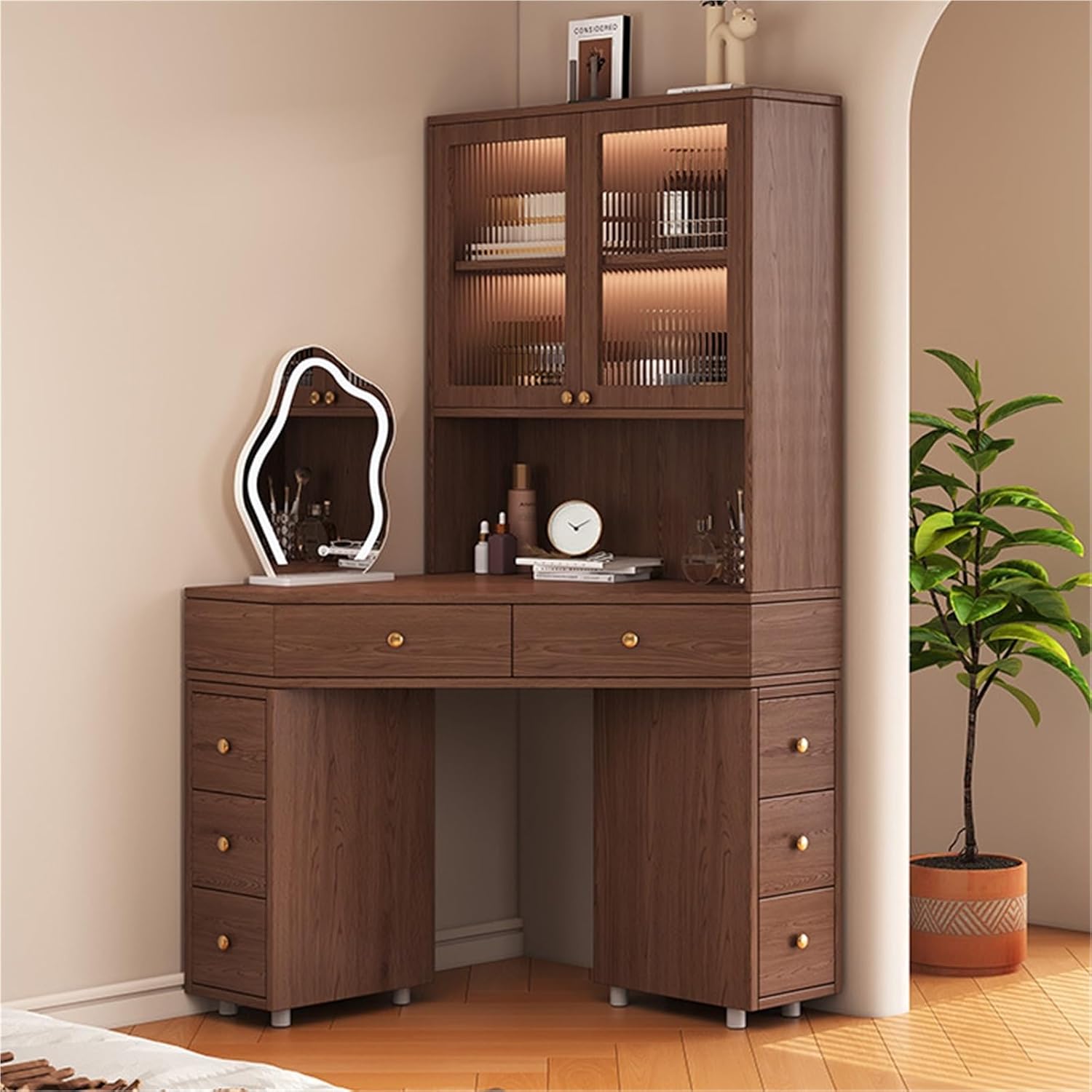 Amazon.com: Corner Vanity Desk, Triangle Dressing Table Makeup Vanity ...