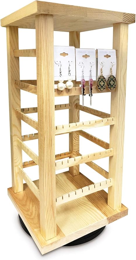 Amazon.com: Ikee Design Natural Wood Rotating Jewelry Tower, Earring ...