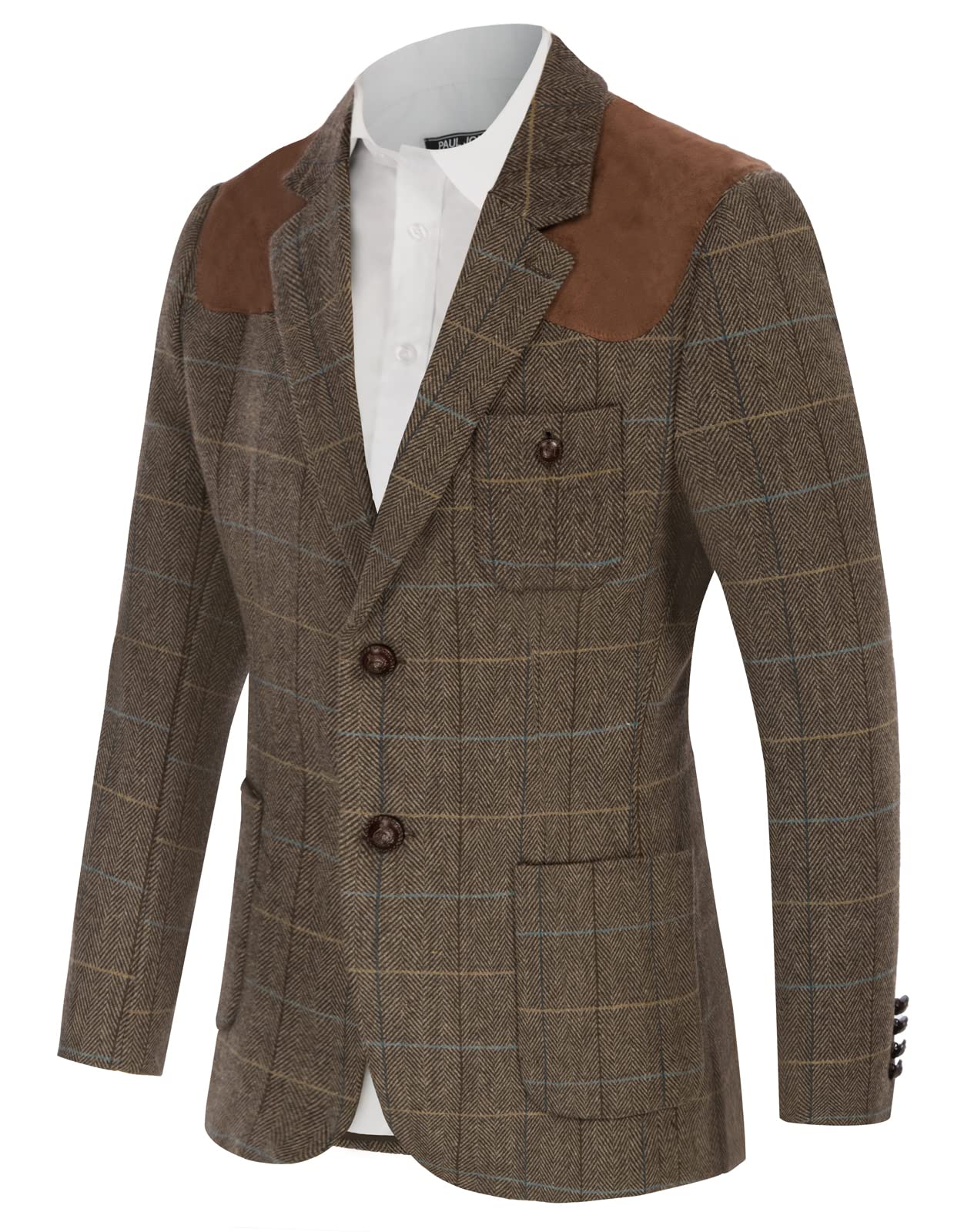 PJ PAUL JONES Mens Large British Wool Blend Suit Blazer Patchwork Tweed ...