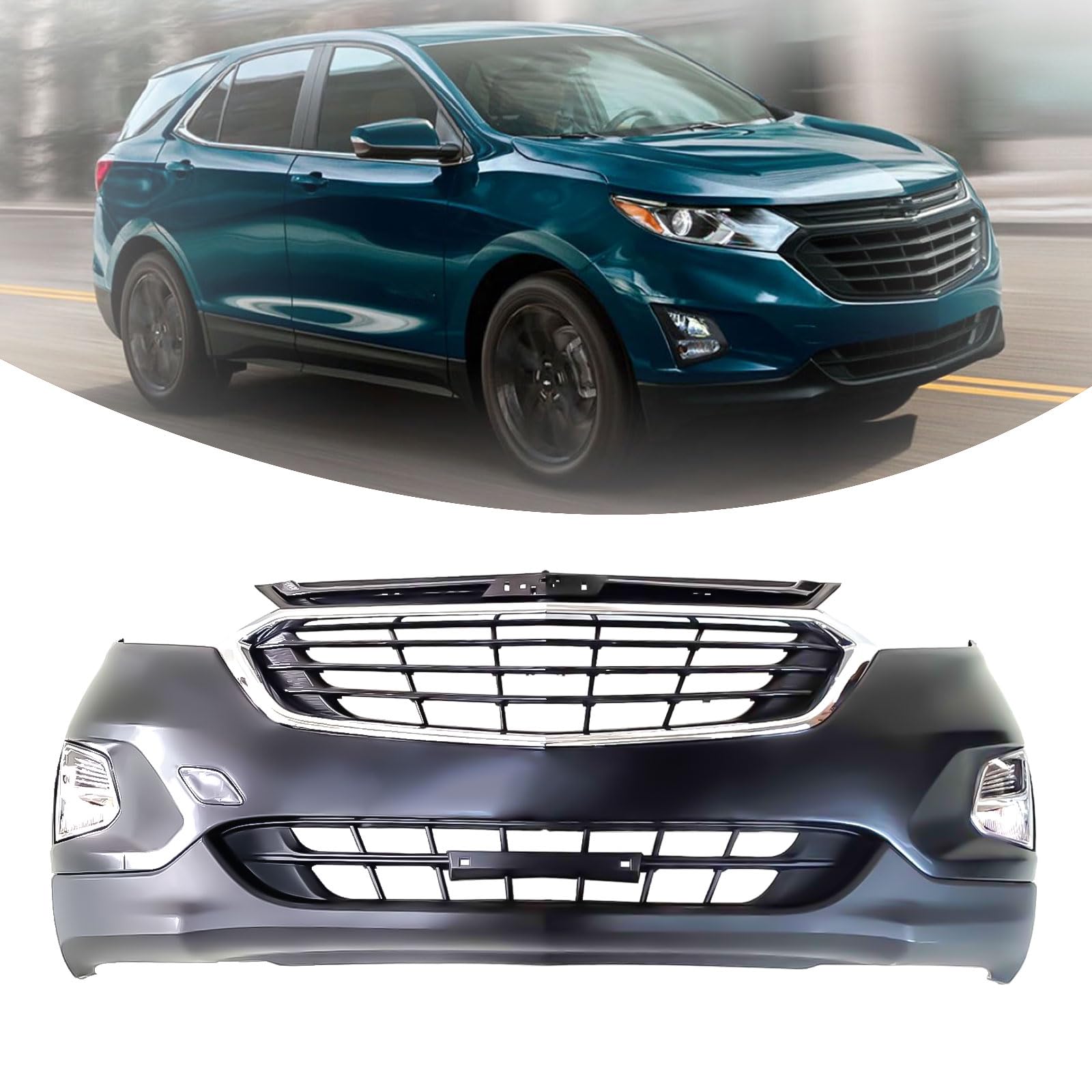 Amazon.com: Front Bumper Cover & Grille Set with Fog Lights For 2018 ...