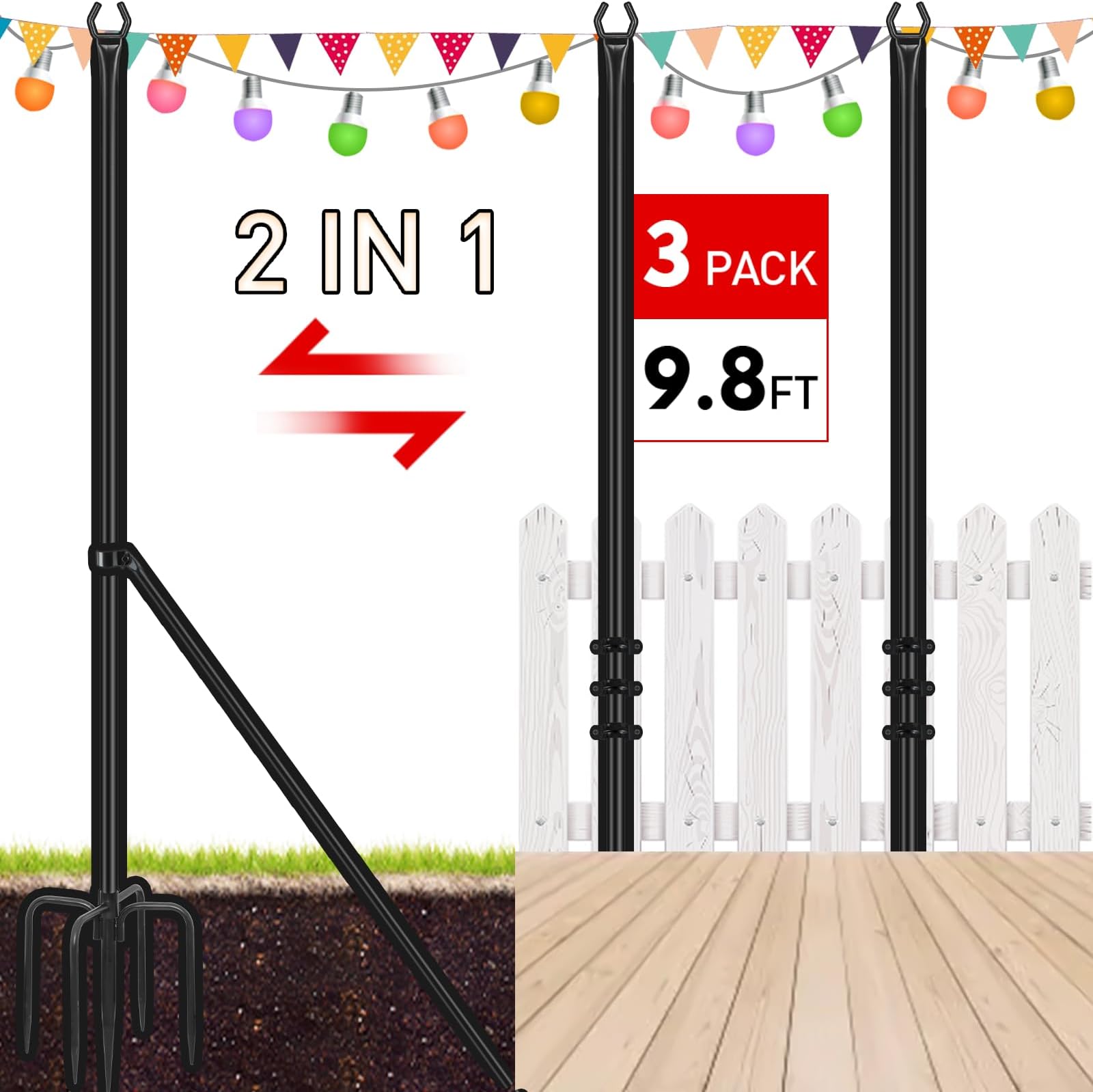Amazon.com: BsBsBest Outdoor String Light Pole, 10FT Waterproof Metal ...