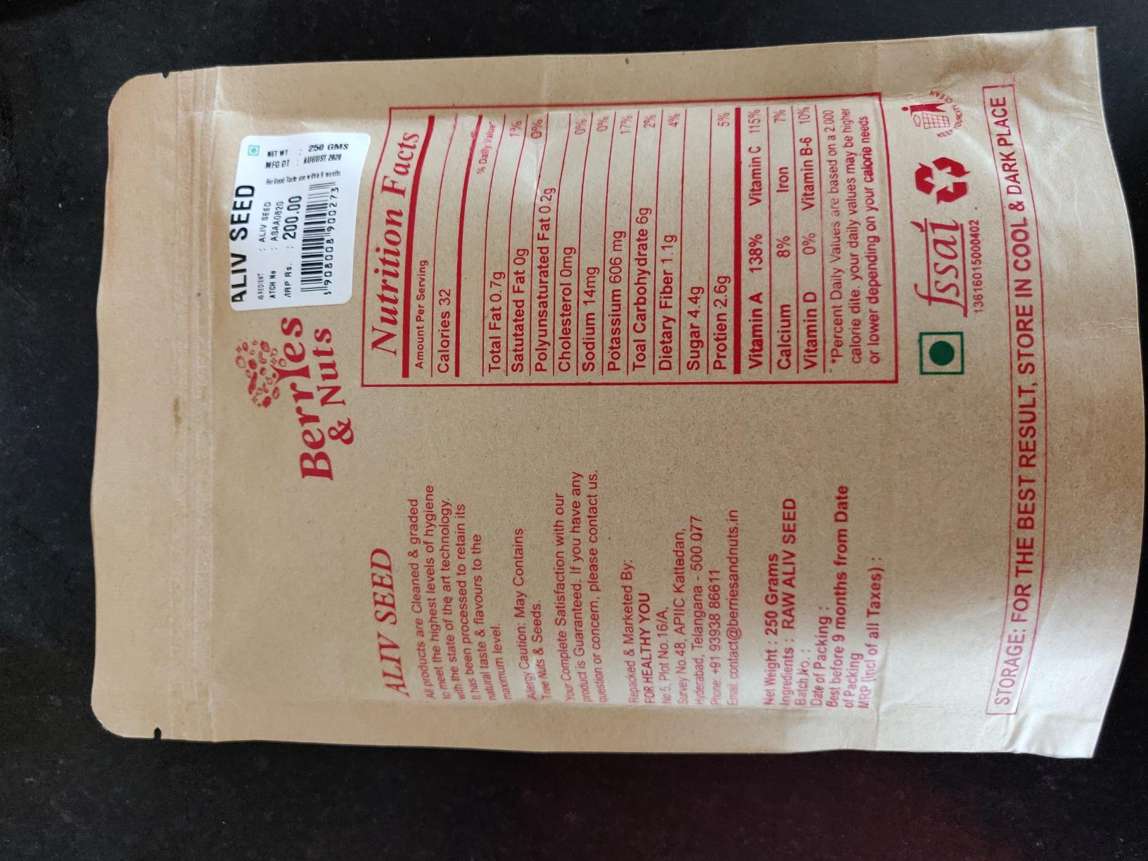Berries and Nuts Raw Aliv Seed, 250g : Amazon.in: Grocery & Gourmet Foods