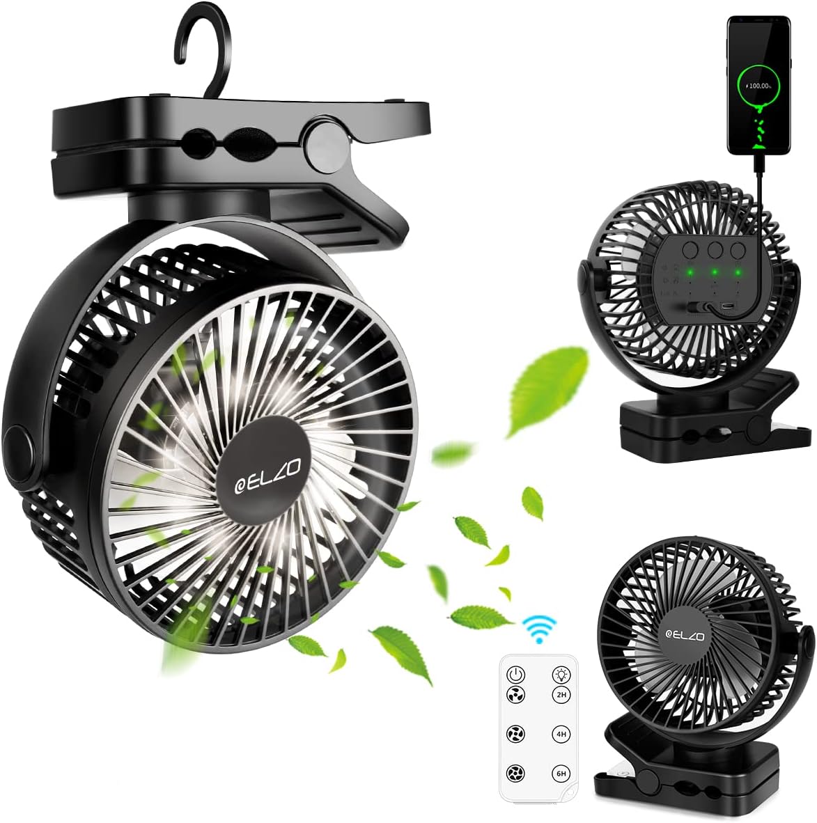 ELZO 12000mAh Camping Ventilator, Wiederaufladbarer Tischventilator USB ...