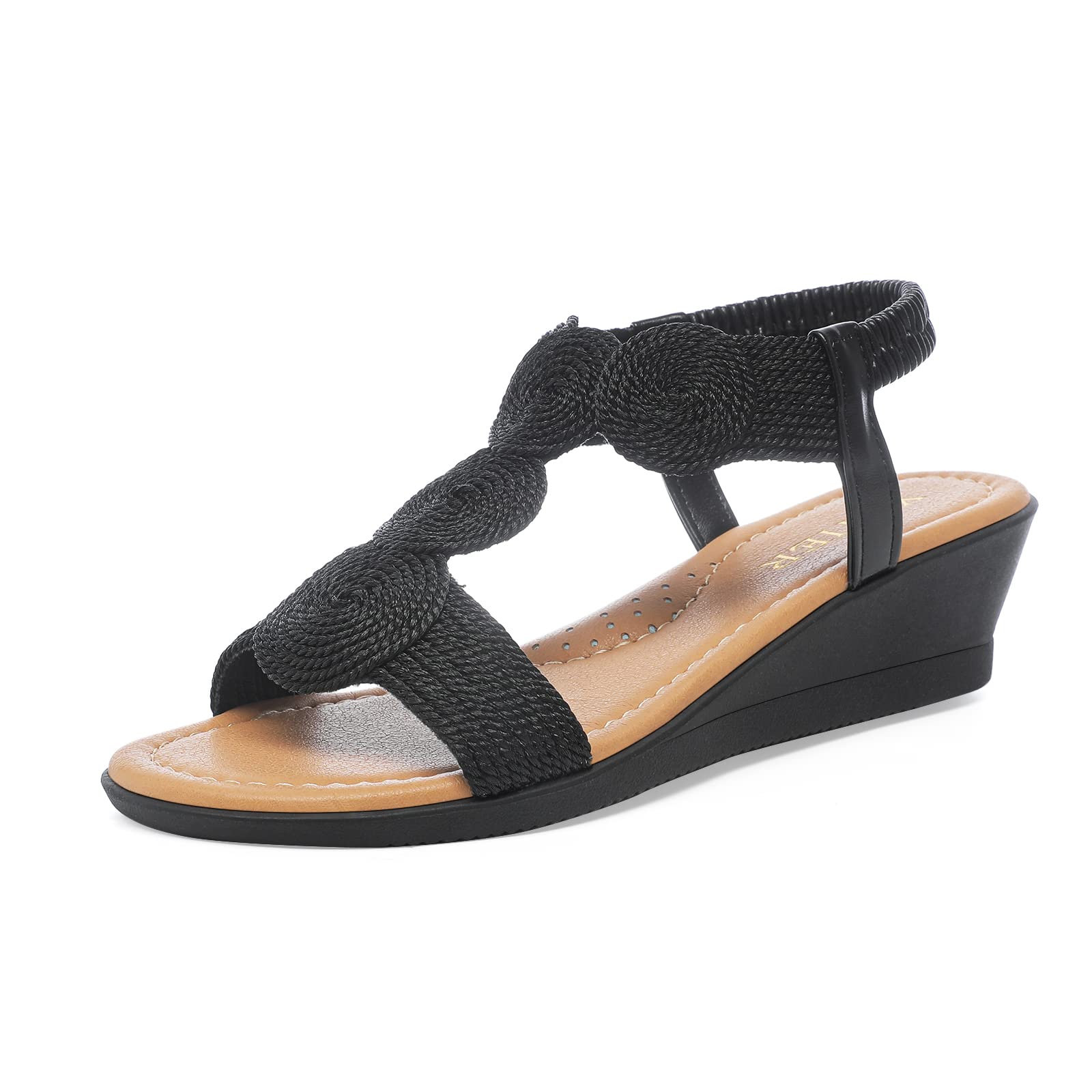 YETIER Wedge Sandals for Women Elastic Ankle Strap Low Wedge Sandals ...
