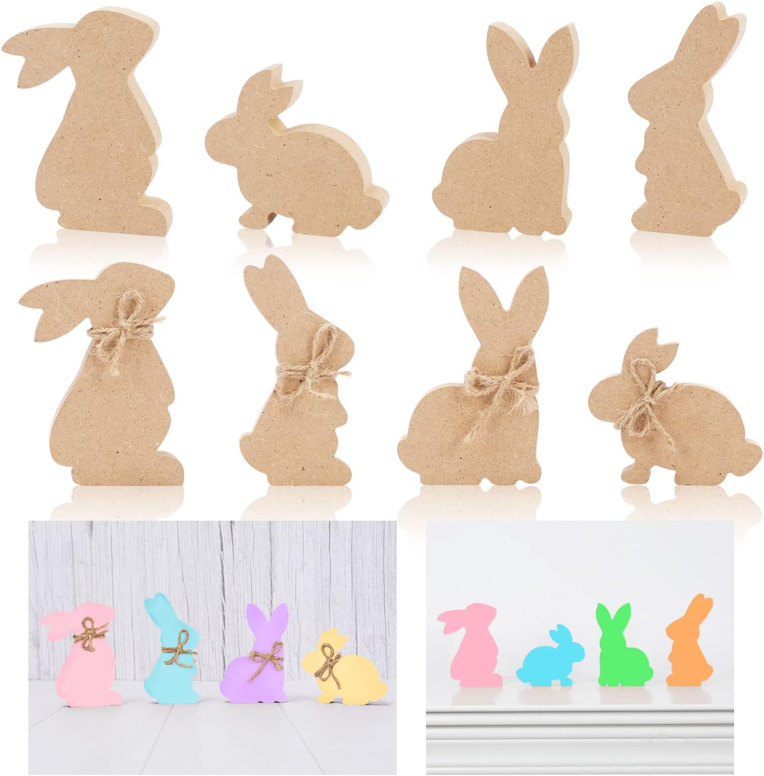 Amazon.com: 4Pcs Easter Wooden Bunny Cutouts Unfinished Bunny Tiered ...
