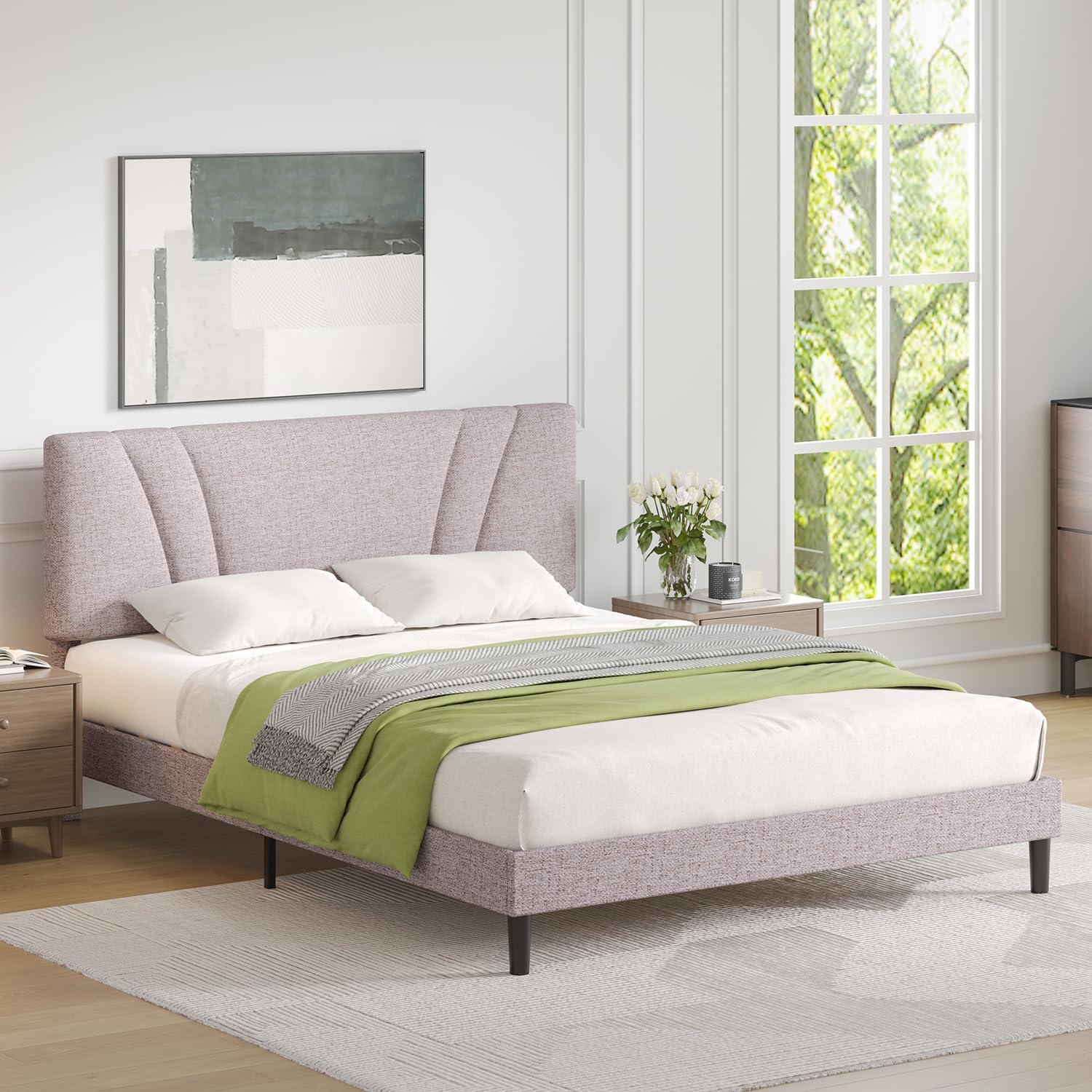 Amazon.com: Novilla Bed Frame Queen Size Linen Upholstered Queen Bed ...