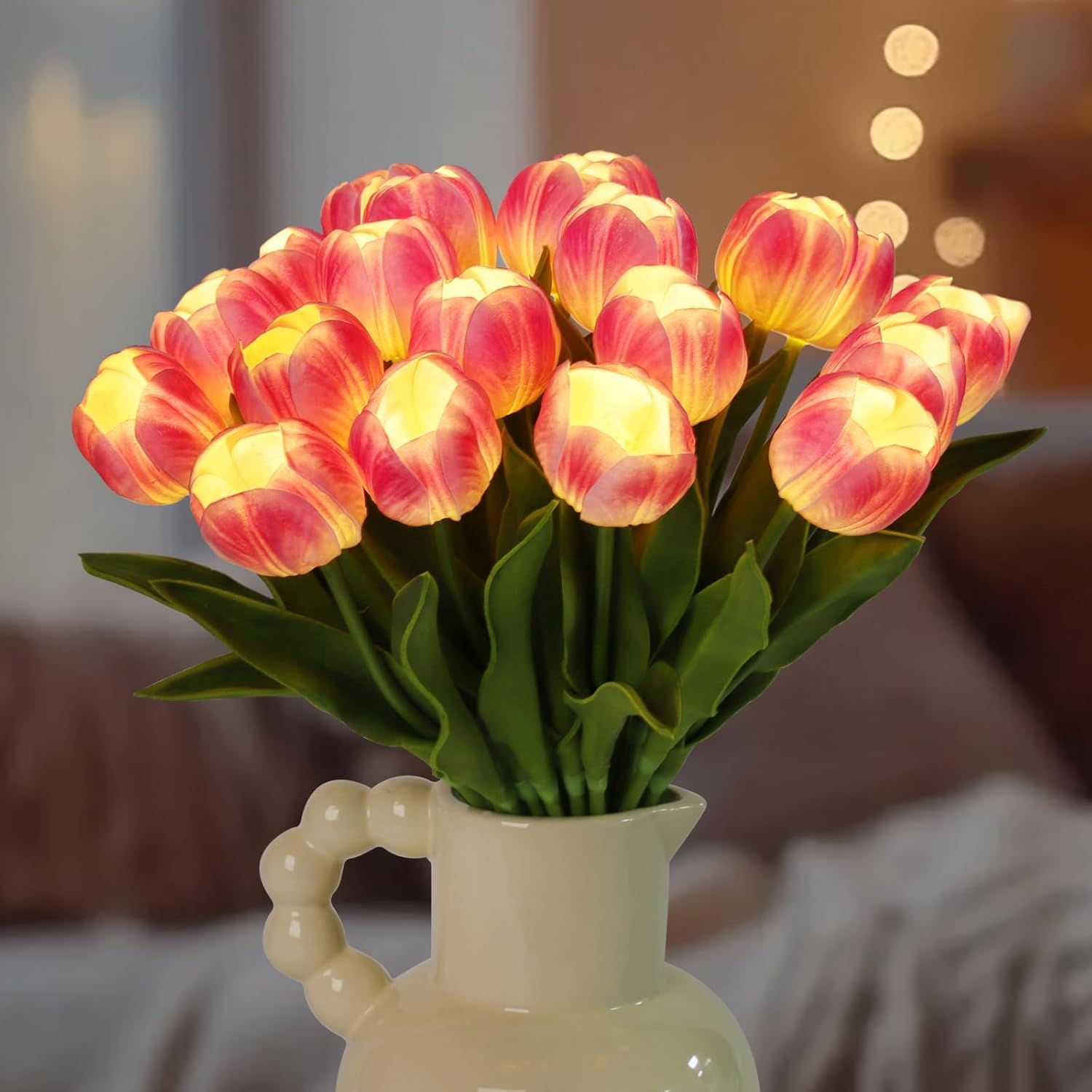 Amazon.com: 20pcs Pre-Lit Eternal Tulips Bouquet Lamp Real Touch ...