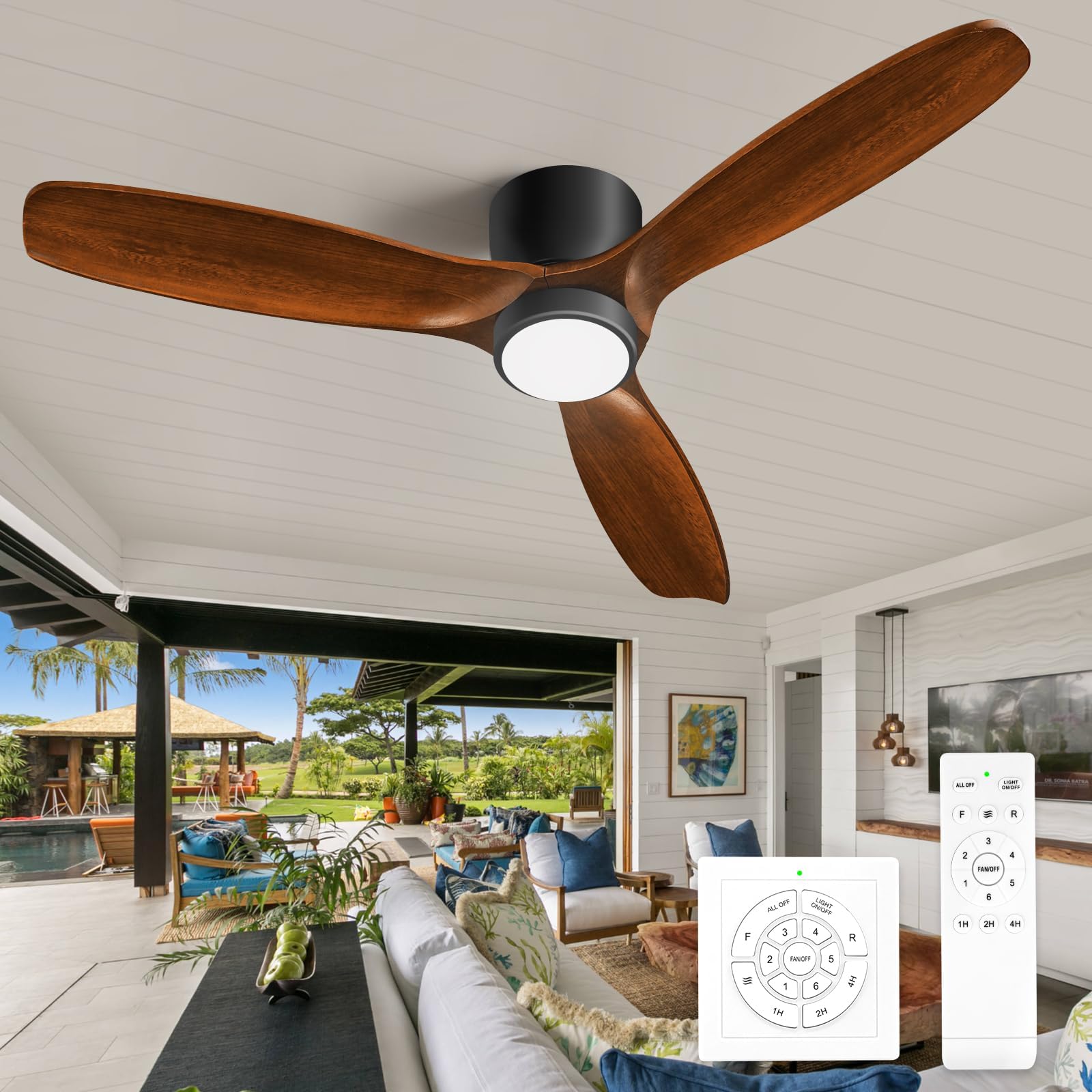 TALOYA 52 Inch Ceiling Fans with Led Lights Remote Control Flush Mount ...