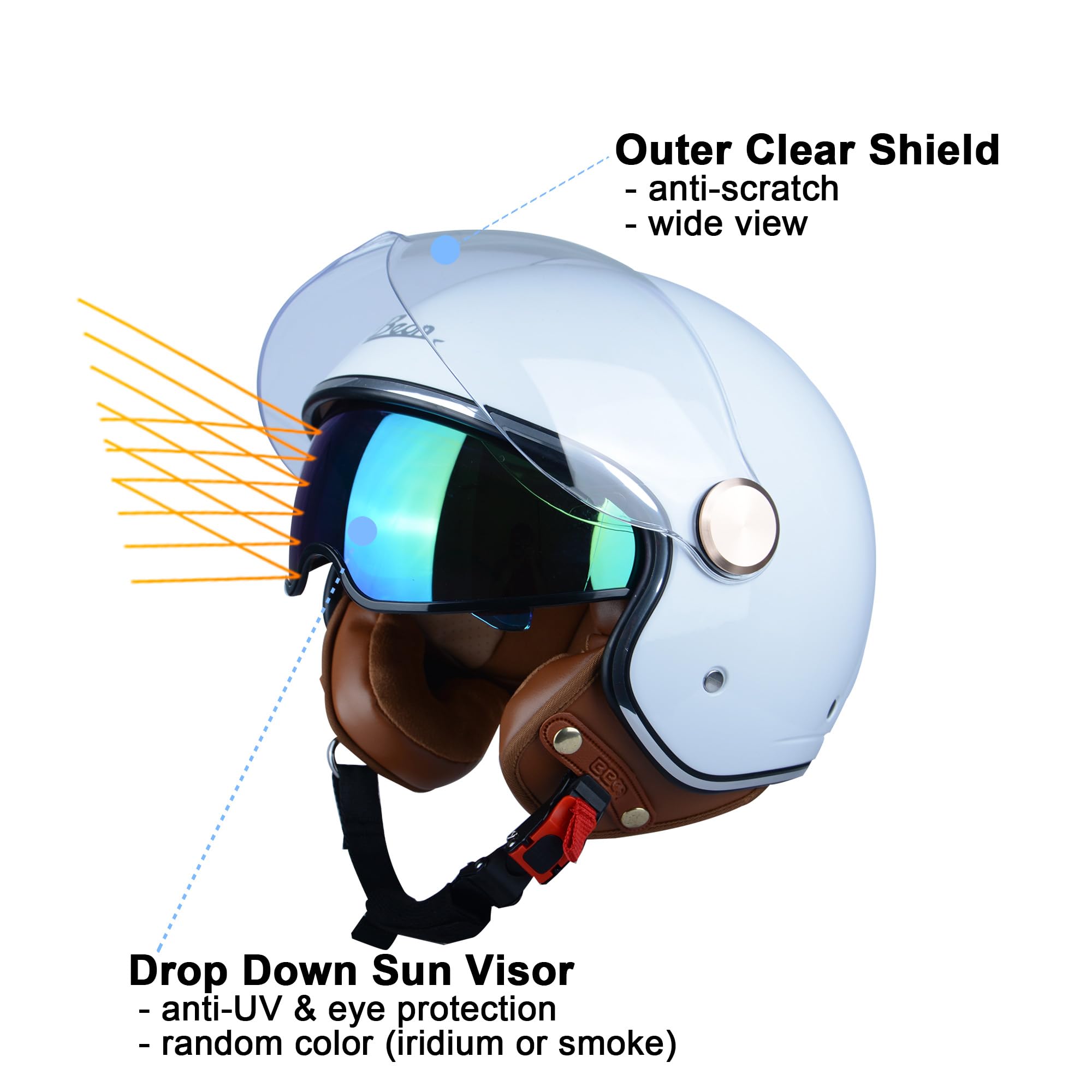 Snapklik.com : BEON Half 3/4 Face Motorcycle Helmet, DOT Approved ...