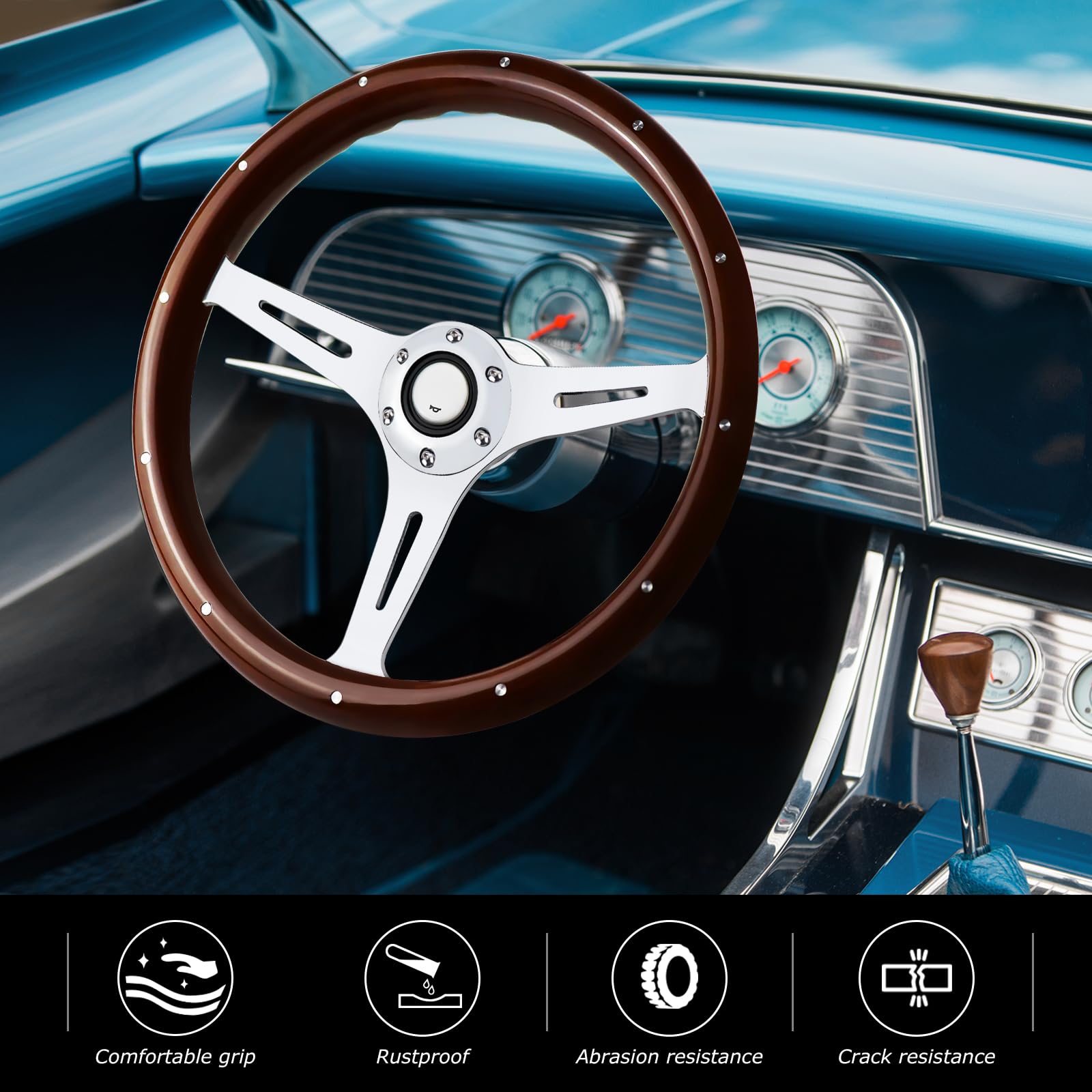 Snapklik.com : 15 6 Bolt Wood Grain Racing Rivet Steering Wheel Vintage ...