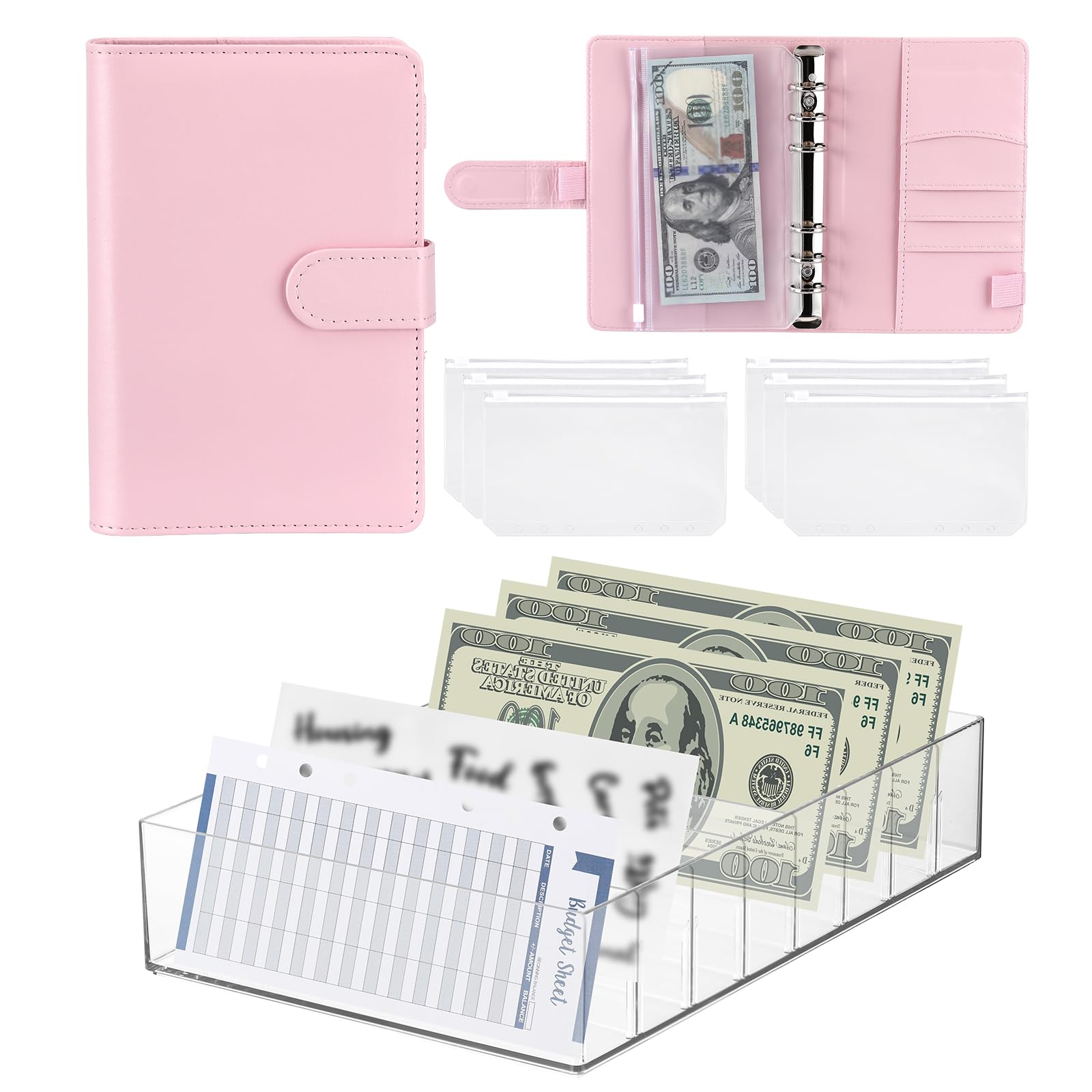 Acrylic Money Organizer A6 Budget Binder Set 8 Section Clear Money Cash ...