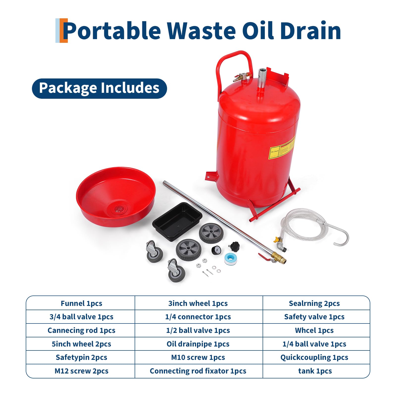 Snapklik.com : 20 Gallon Waste Oil Drain Tank Portable Air Operated Oil ...