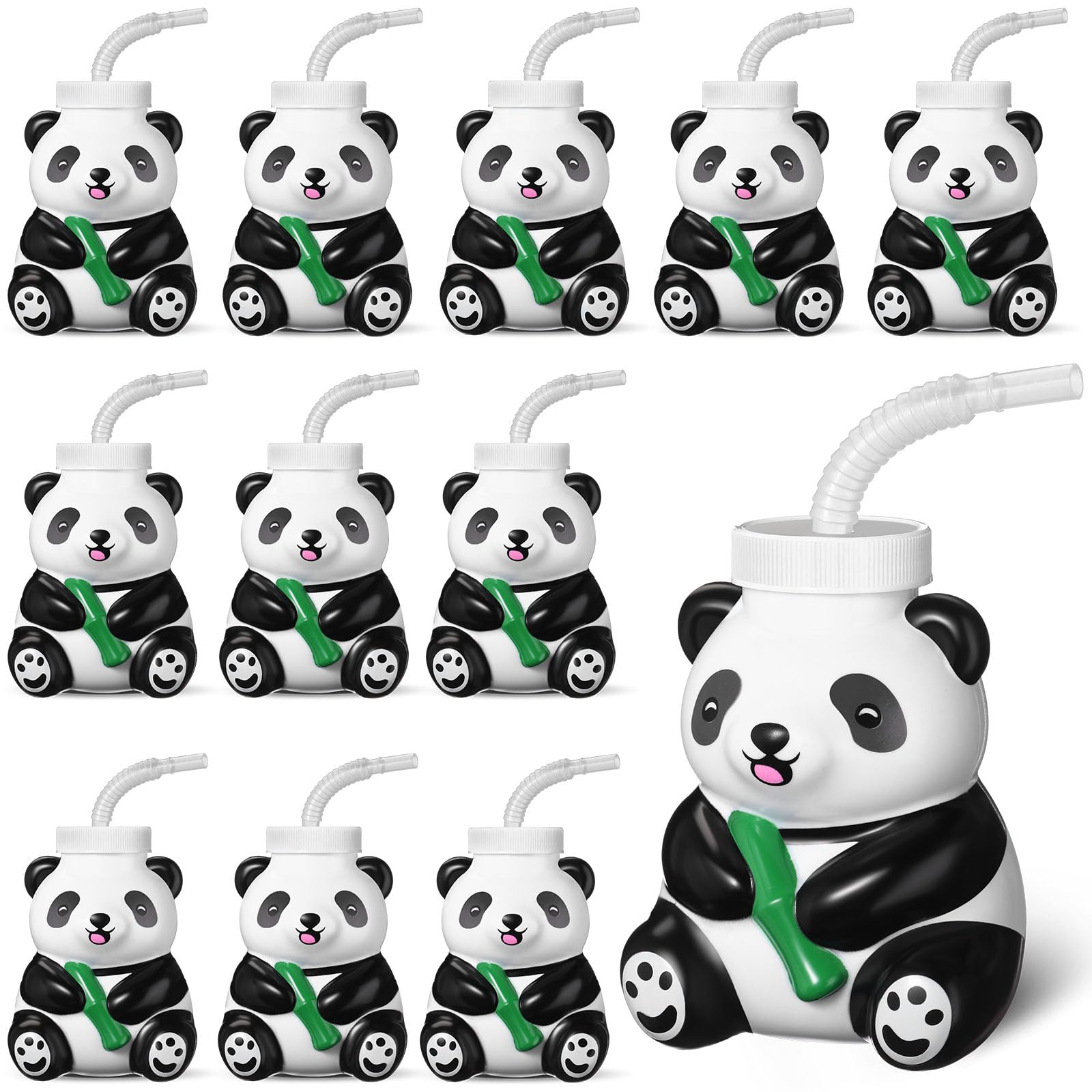 Tanlade 12 Pieces Panda Plastic Cups with Lids and Straws, 13.5 oz ...