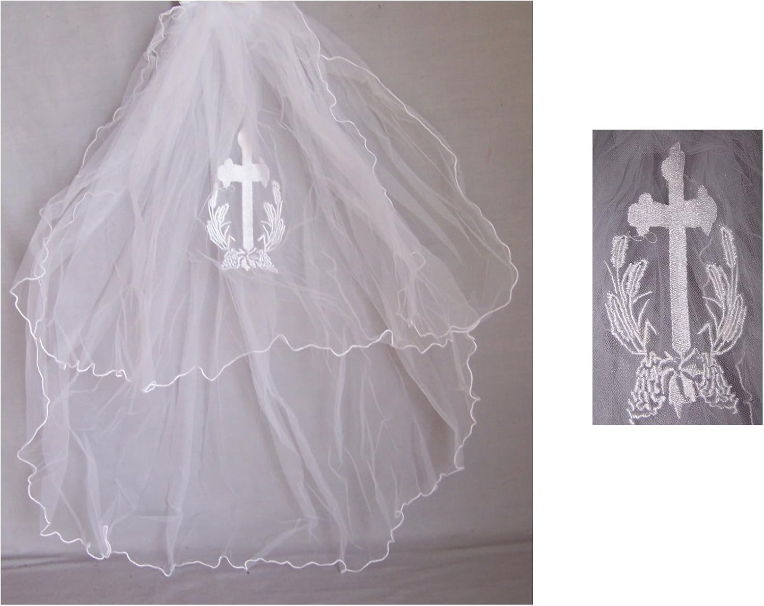 Amazon.com: Handmade White Communion Veils Beautifully Embellished w ...