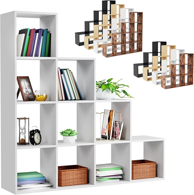 MIADOMODO® Stair Shelves - 6/10 Cube Compartments, White/Brown, Choice ...