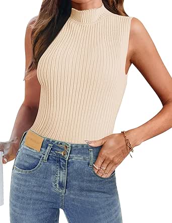 MURMUREY Womens 2024 Mock Neck Sweater Vest Sleeveless Ribbed Tank Tops ...