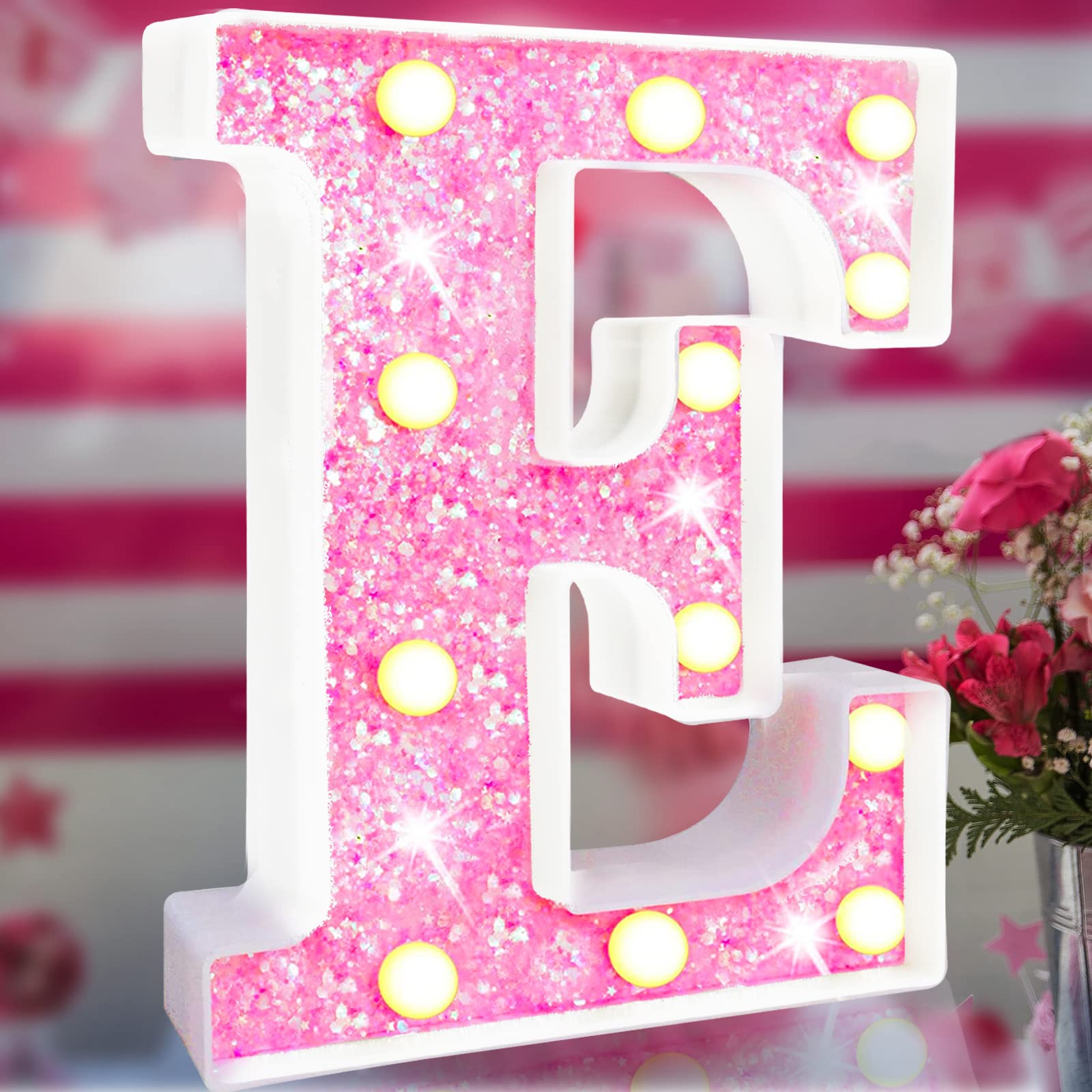 Amazon.com: Pink Light Up Letters, Glitter Alphabet Letter Sign Pink ...