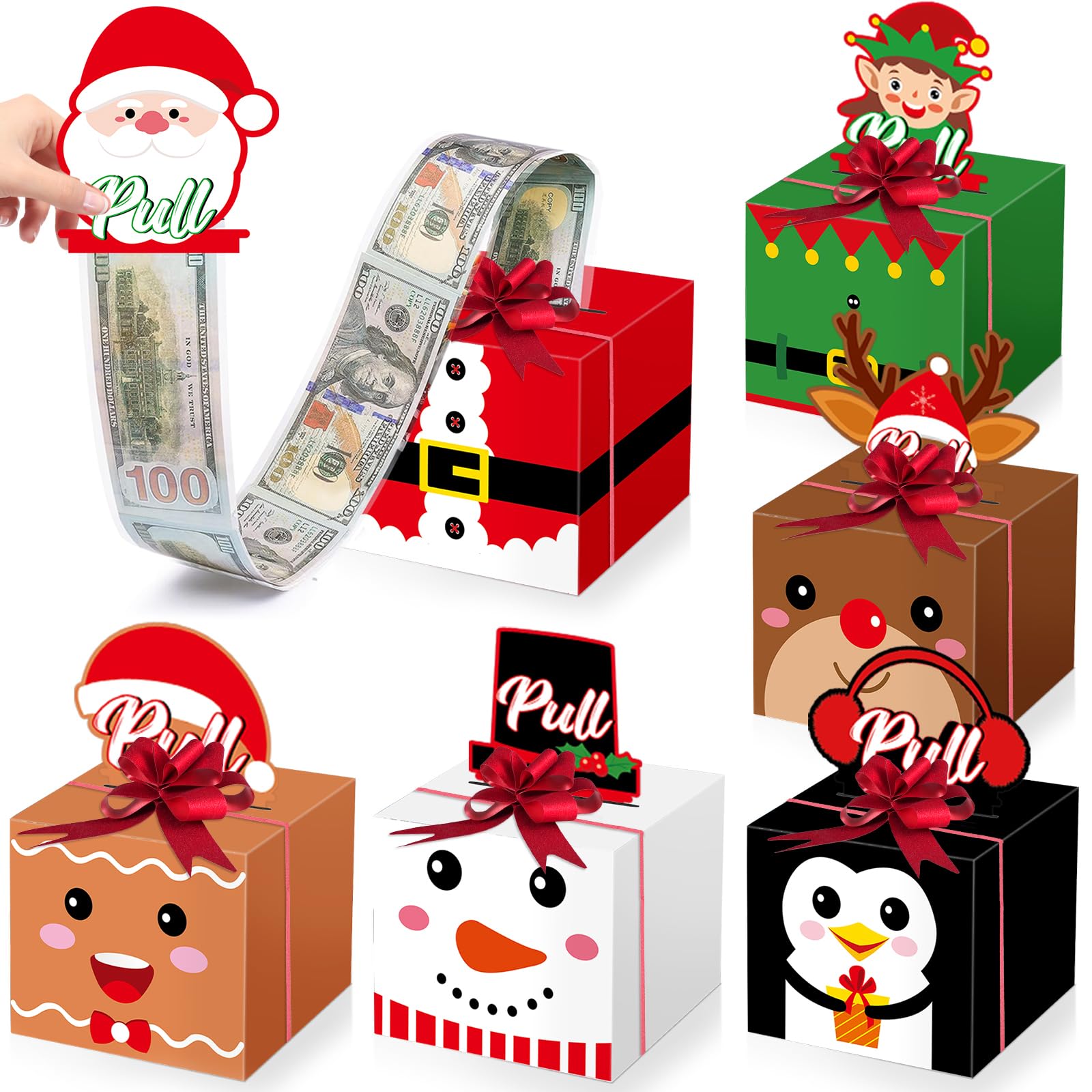 Snapklik.com : 6 Pack Christmas Money Boxes For Cash Pull Merry ...