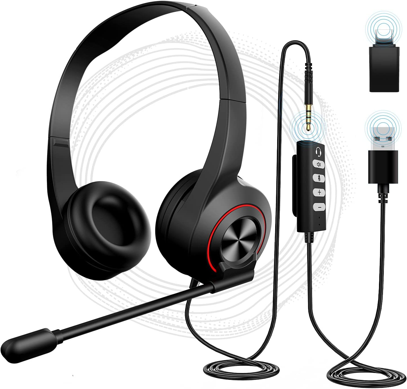 Venker Headsets with Microphone, USB Headset with Premium leather ...