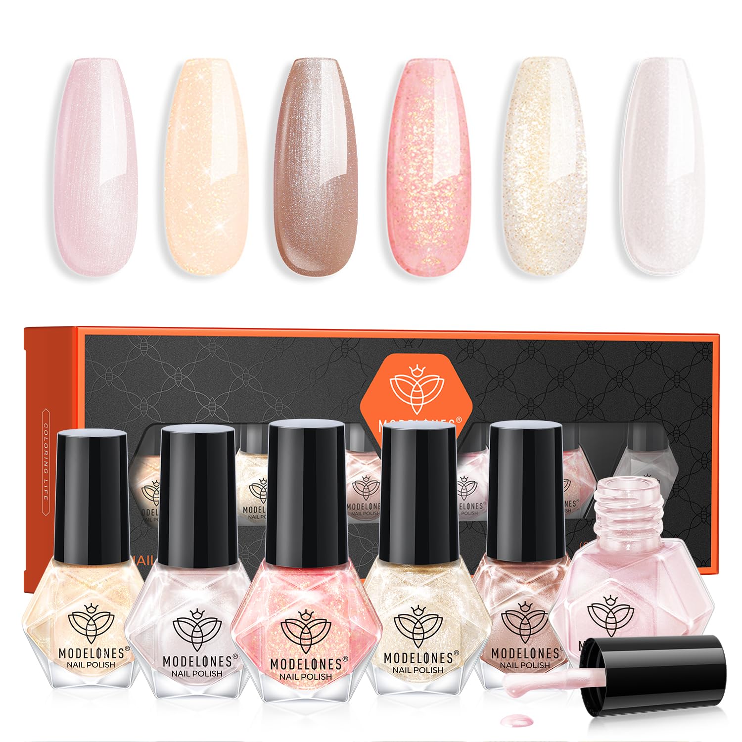 Amazon.com : modelones Nail Polish Set 6 Colors, Pearl White Pink Beige ...