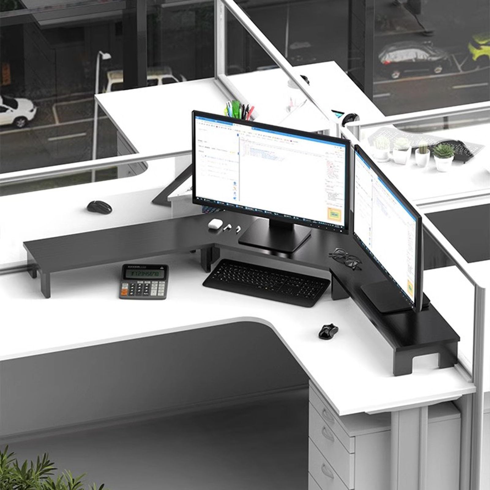 Amazon.com: Large Computer Monitor Stand for 3 Monitors, Corner Desk ...