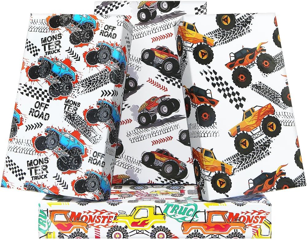 Amazon.com: Monster Trucks Wrapping Paper, Dune Buggy Off Road Vehicles ...