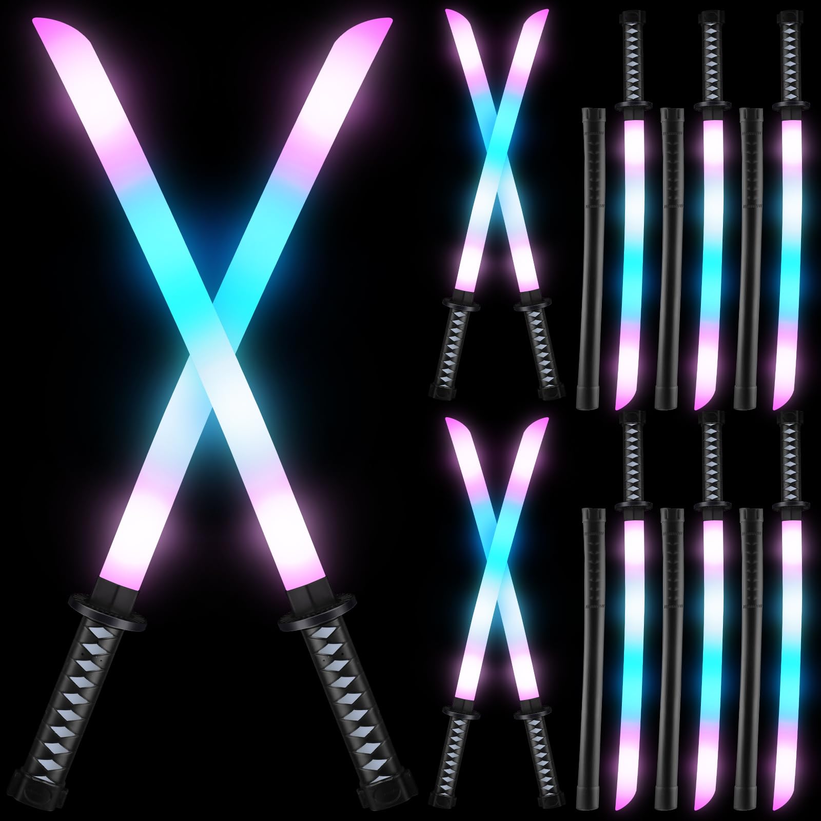 Liliful 12 Pcs Halloween Ninja Swords LED Light Up Sword Multi Color ...