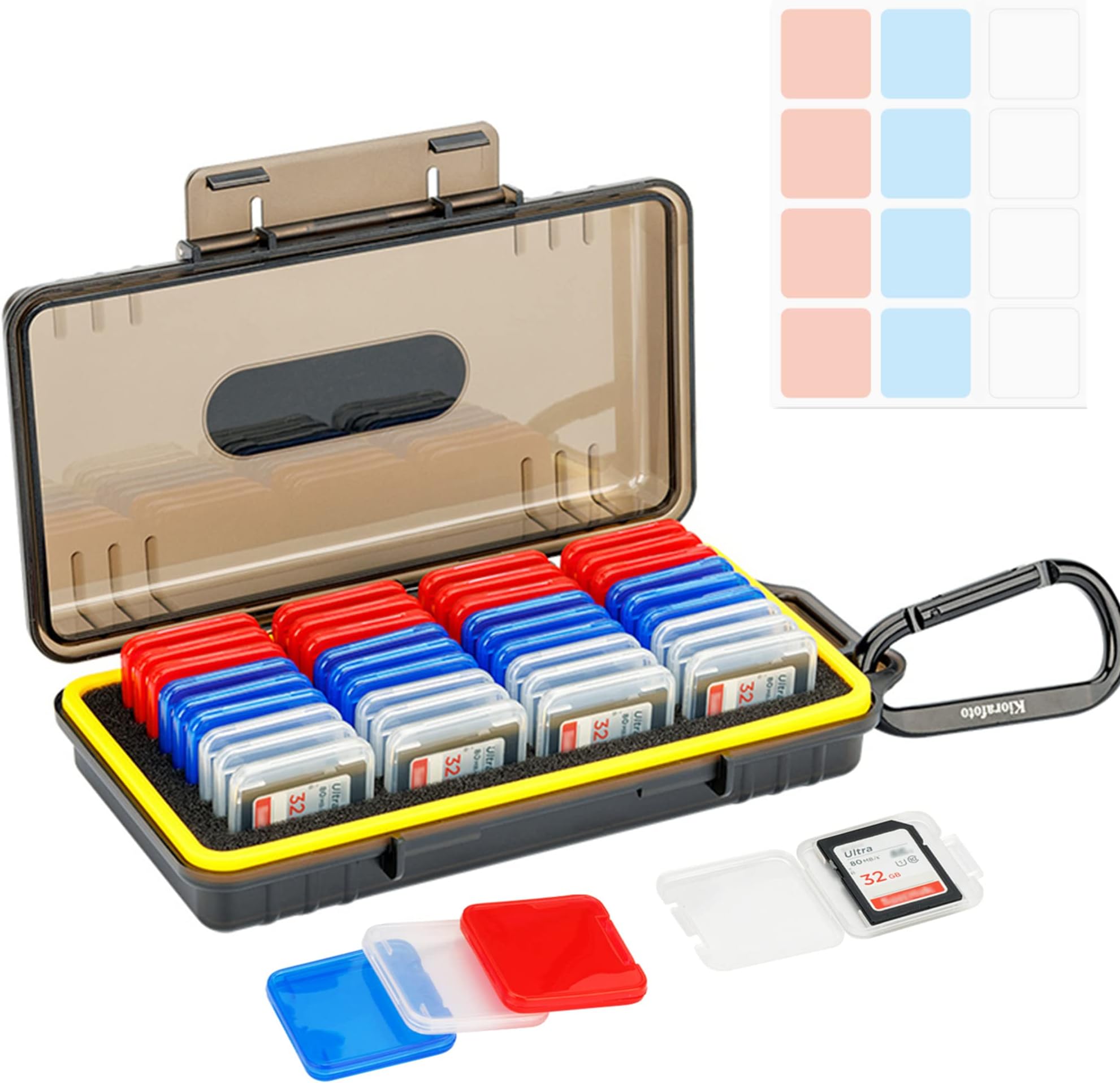 Kiorafoto SD Card Holder Case with 36 Pack 3 Colors Clear Plastic SD Card Case Box for SD SDXC ...