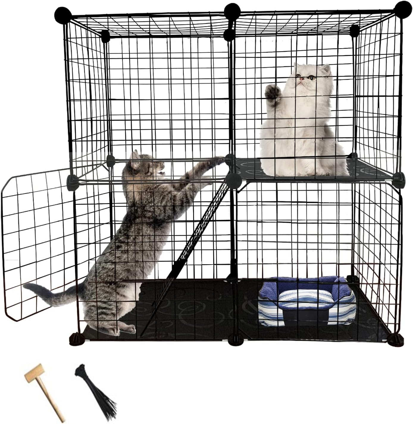 Amazon.com: MUYG 2 Tier Cat Cage Indoor,Removable Metal Kitten Cages ...