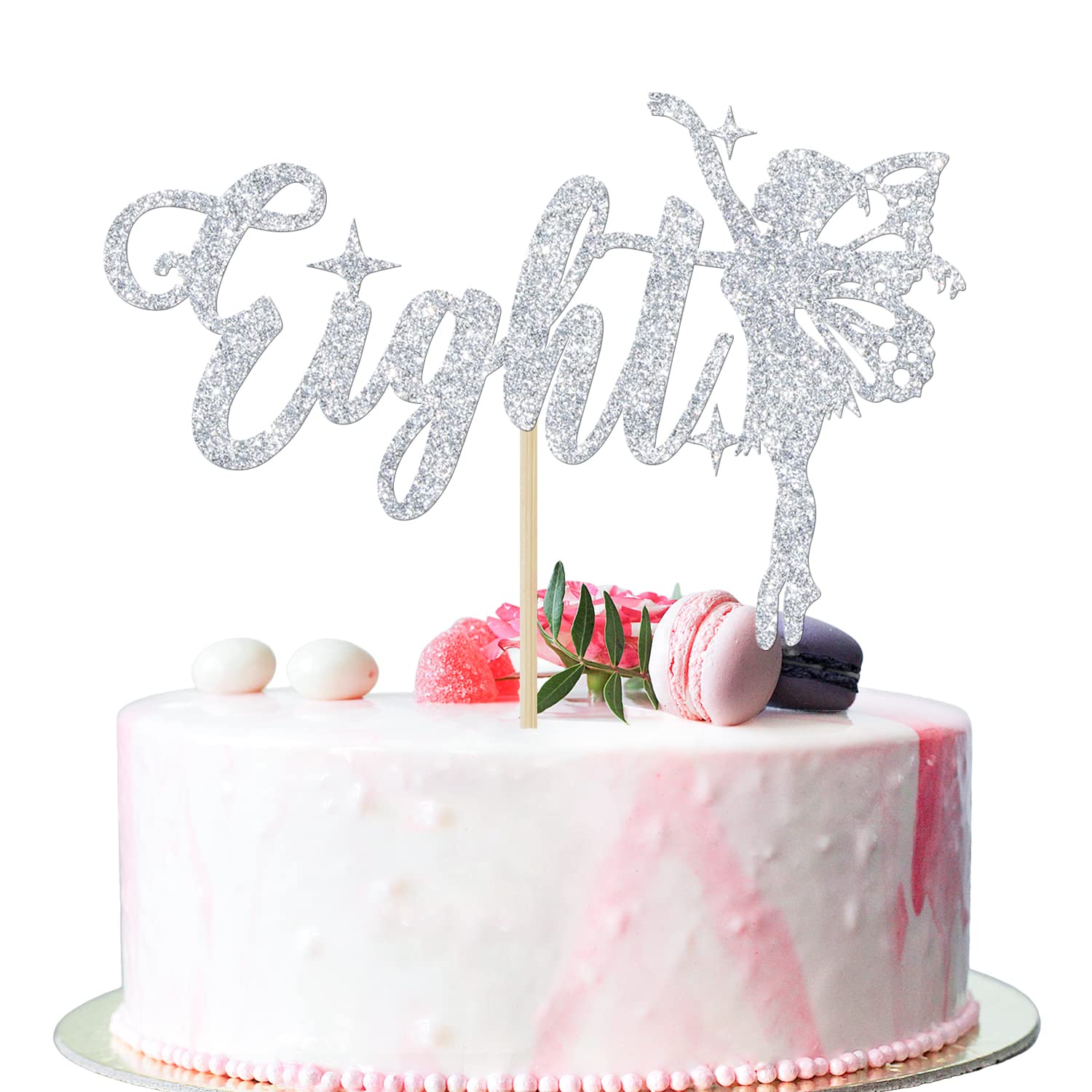 Sliver Glitter Eight Cake Topper, Happy 8th Birthday/Cheers to 8 Years ...