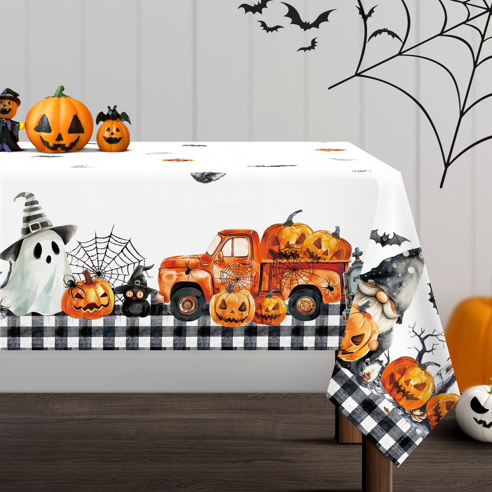 Amazon.com: Arquiel Halloween Pumpkins Tablecloth Waterproof, Bats ...