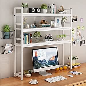 3-Tier Wrought Iron Desktop Bookshelf - Industrial Computer Desk Desktop Shelf, Multipurpose ...