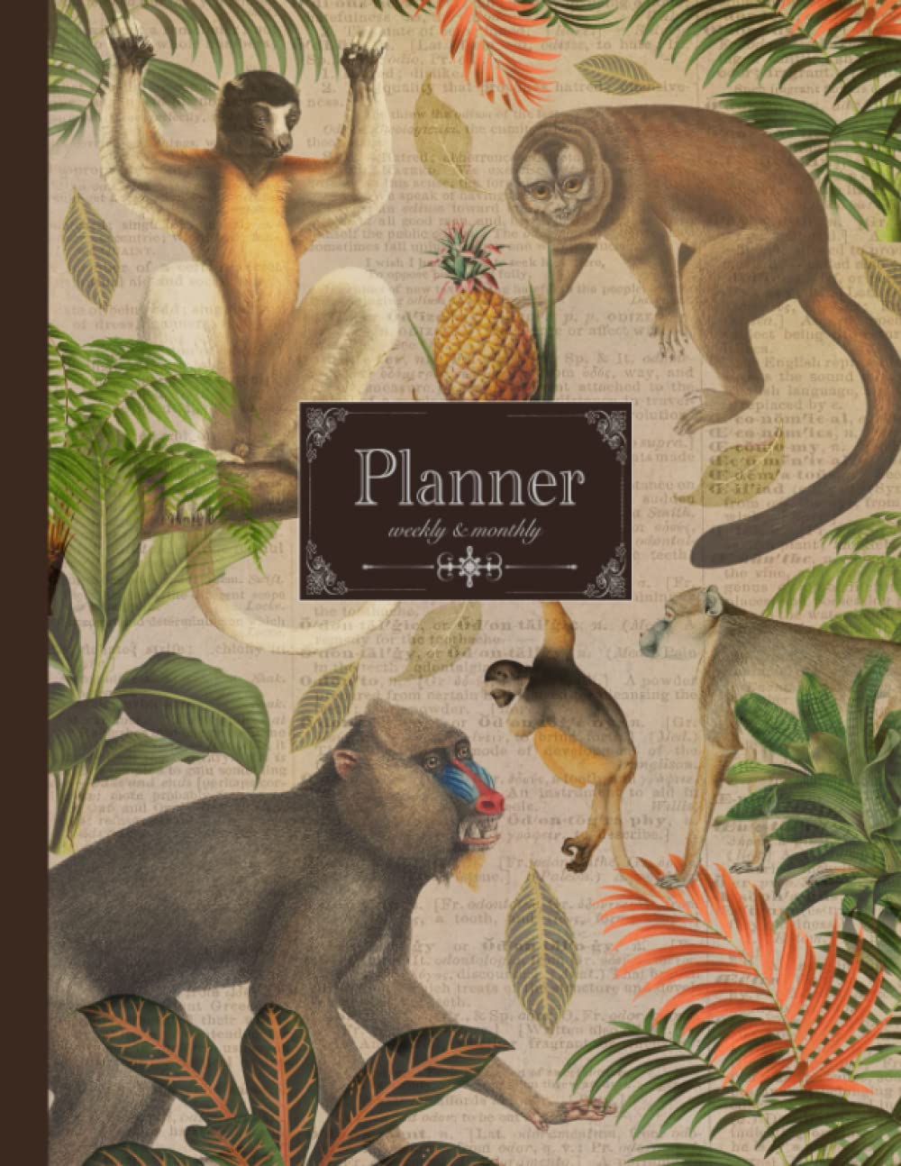 Planner. Weekly & Monthly: Undated monkey planner. Large size aesthetic ...