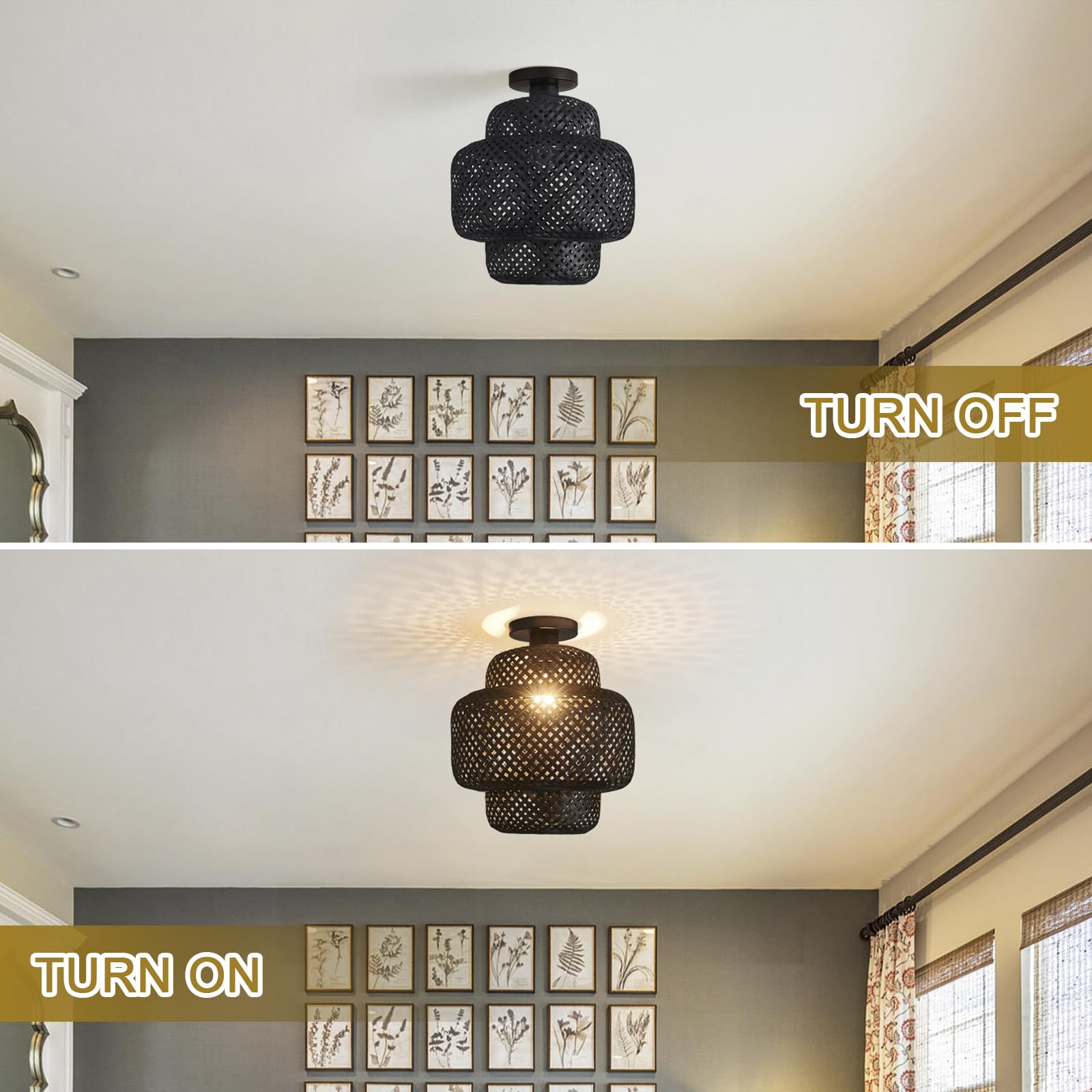 ZXFGNF Hand-Woven Bamboo Lamp Shade Light Fixture Ceiling, Rattan Light ...