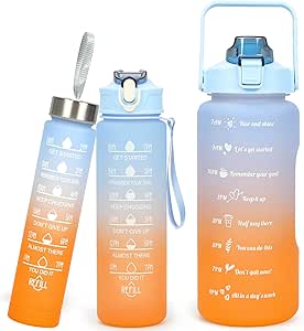 IGOLUMON Botella de agua 2 litros,3pzs Bote de Agua con Popote y Marcador de Tiempo y sin BPA ...