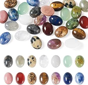 Amazon.com: KISSITTY 28Pcs Gemstone Cabochons 14 Styles 6×8mm Round ...