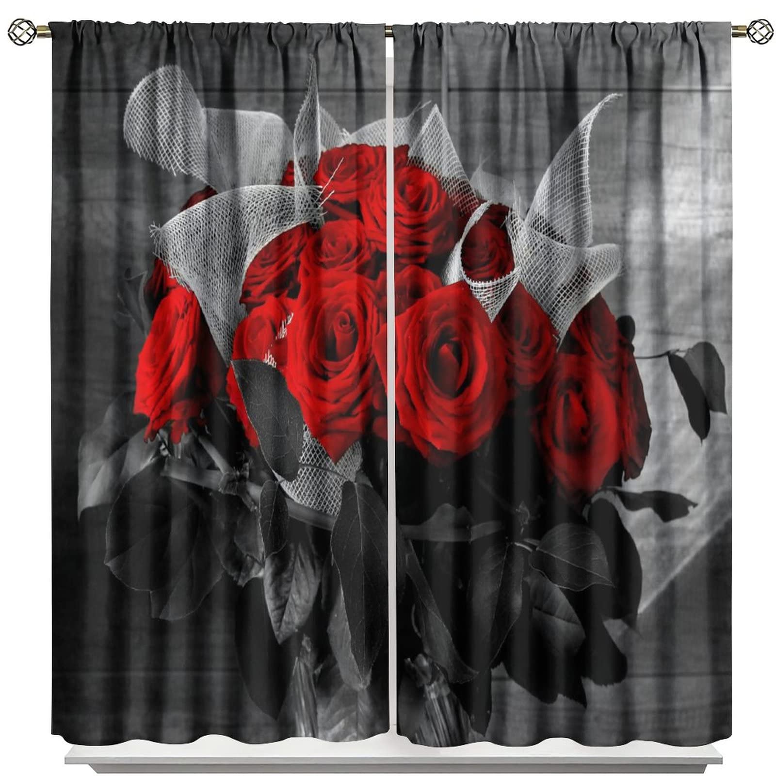 Amazon.com: Red Floral Curtains,Valentine's Day Theme Romantic Flower ...