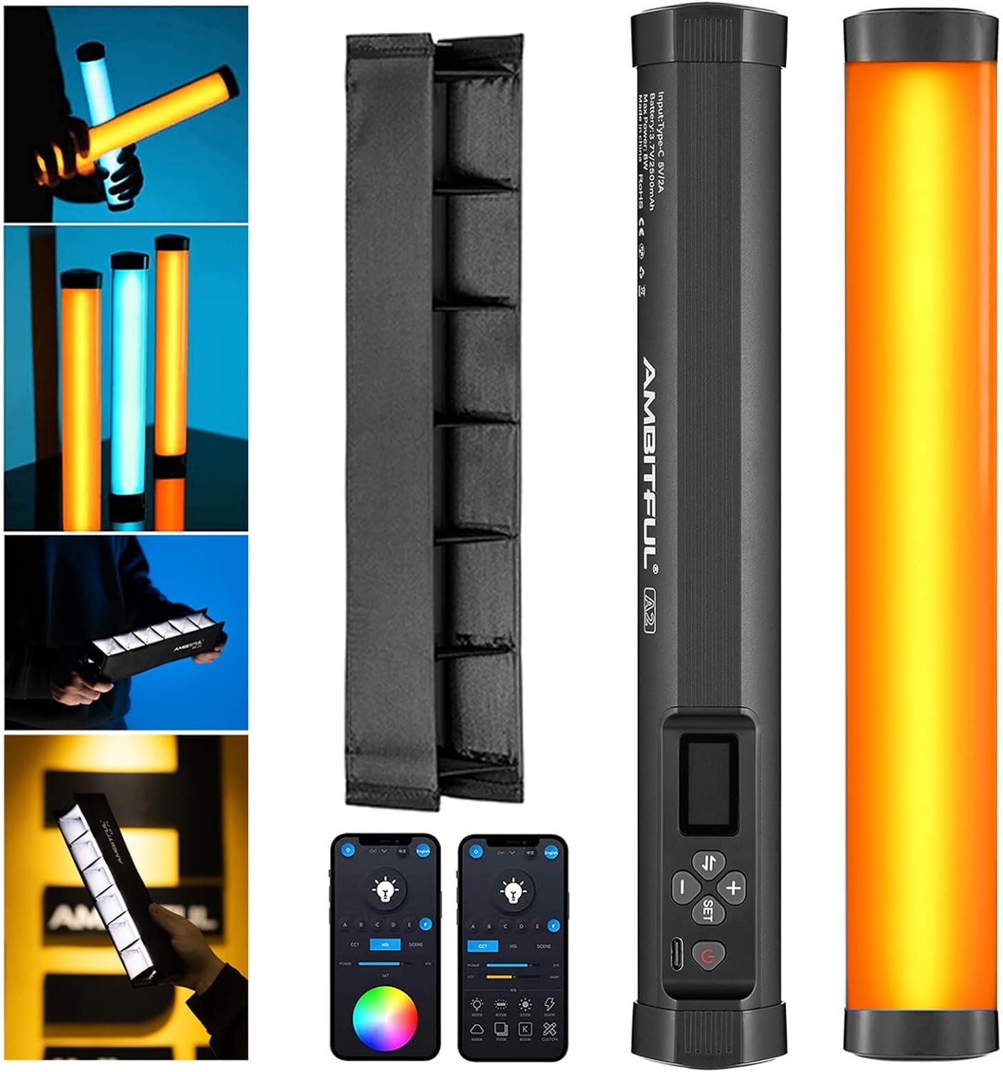 AMBITFUL A2 Full-Color RGB Tube Light, CRI 95 TLCI 97 Accurate Color ...