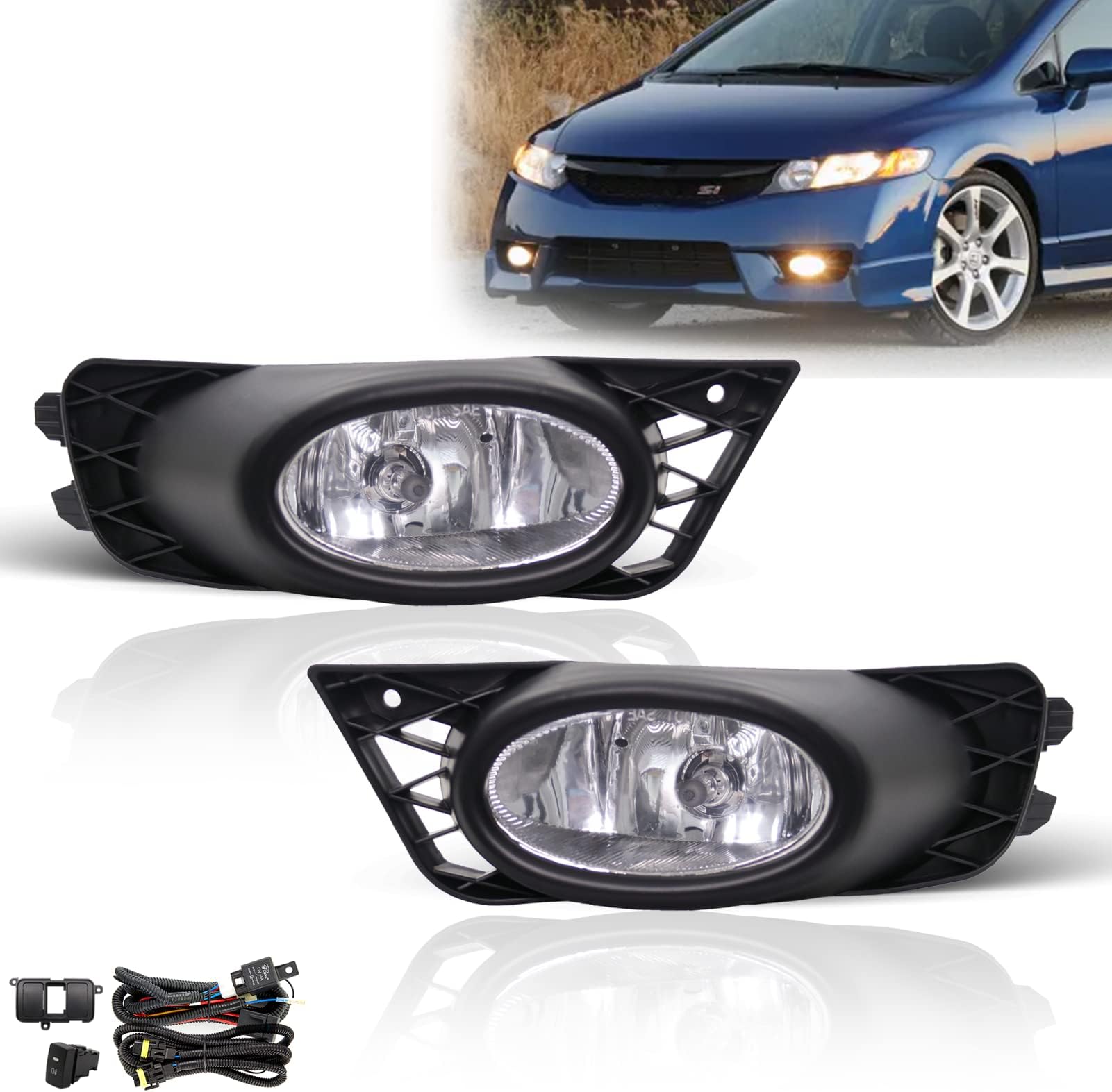 Amazon.com: SPIEGEER Fog Lights Assembly for 2009 2010 2011 Honda Civic ...