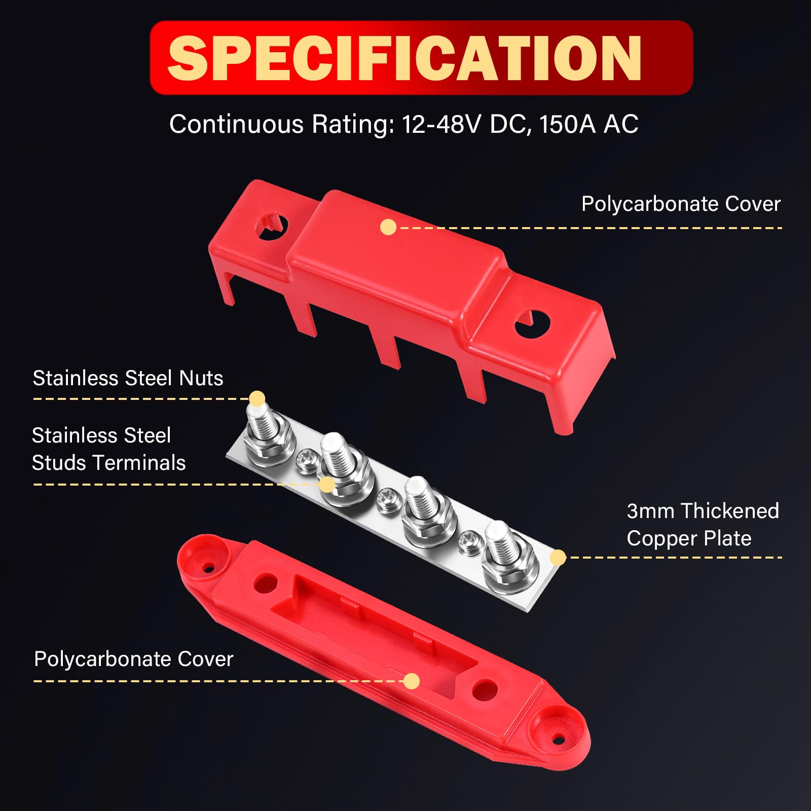 Snapklik.com : FEITON Power Distribution Block, 12V 150A Bus Bar, 5/16 ...