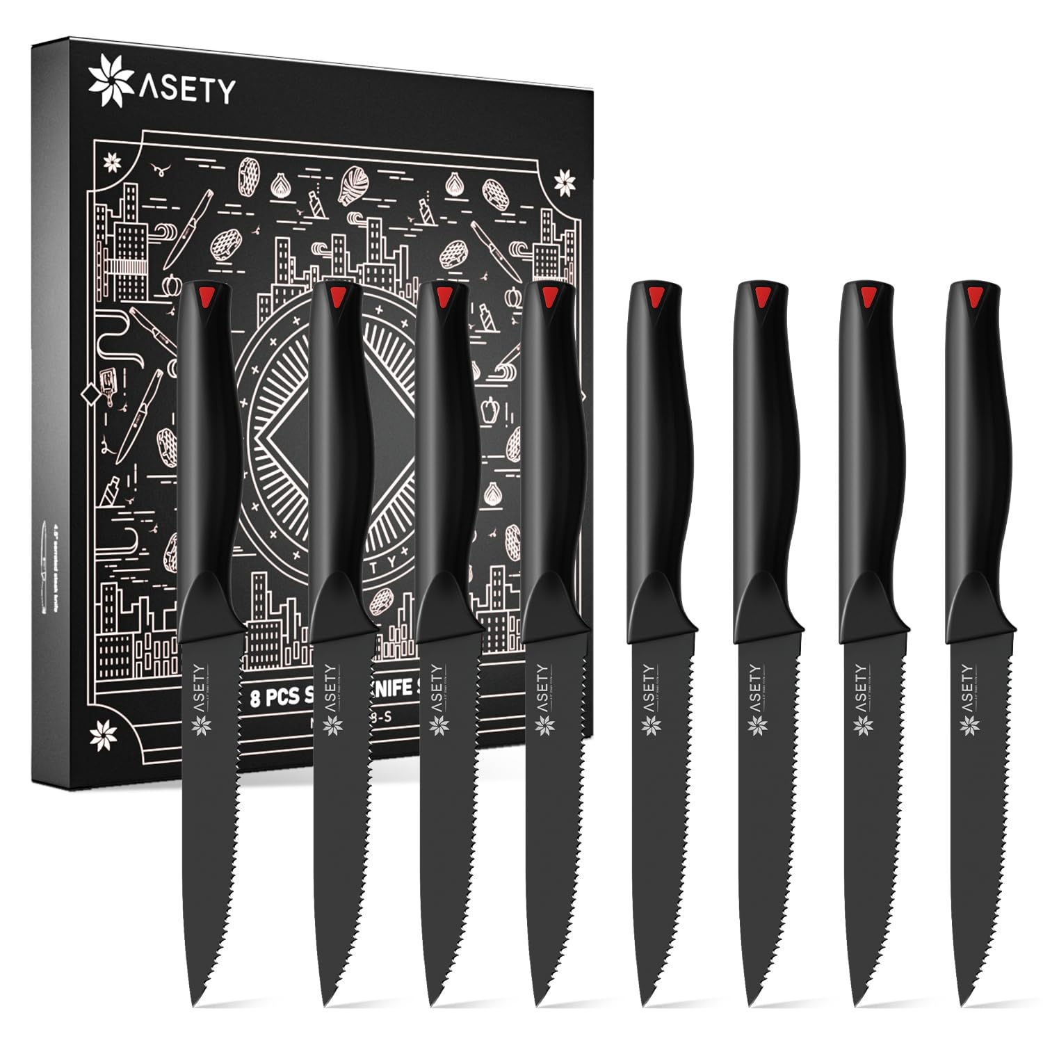 ASETY Steak Knives Set of 8, Serrated Steak Knives,Dishwasher Safe,High ...