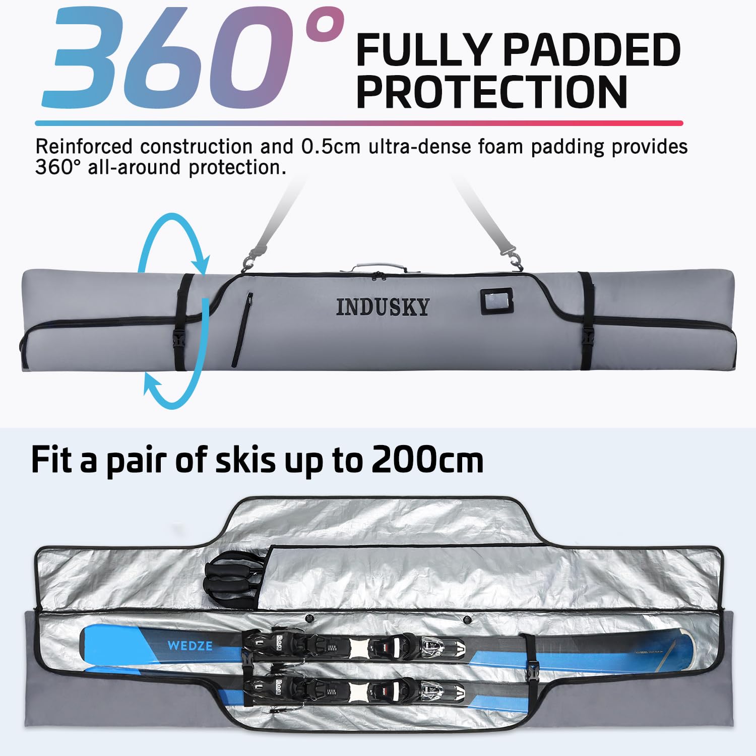 Snapklik.com : InduSKY Ski Bag, Waterproof Full Padded Ski Bag For Air ...